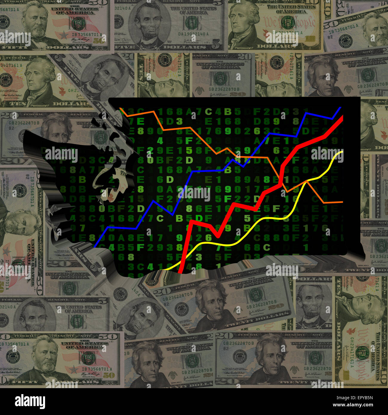 Washington map with hex code and graphs on dollars illustration Stock ...