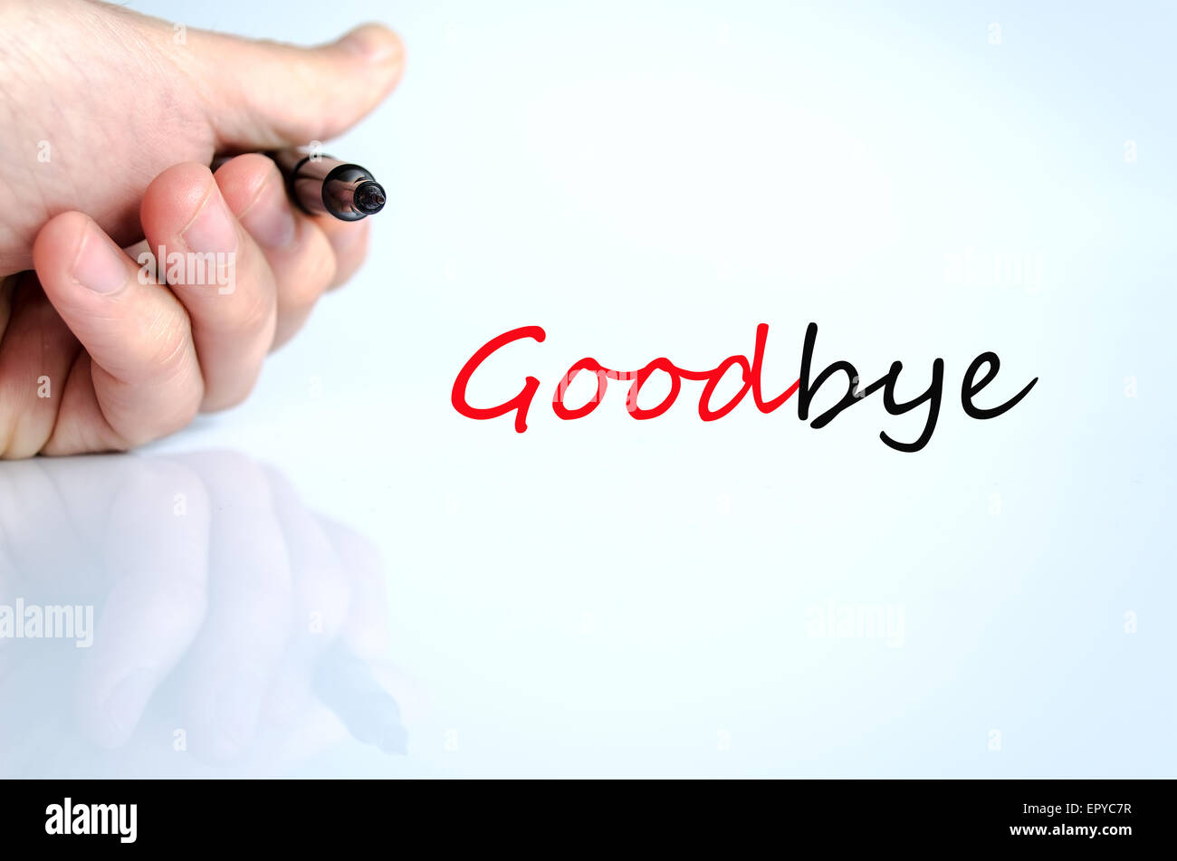 Pen in the hand isolated over white background Goodbye concept Stock ...