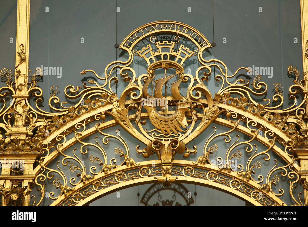 The gilded wrought-iron entrance gate of the Petit Palais, a museum in ...