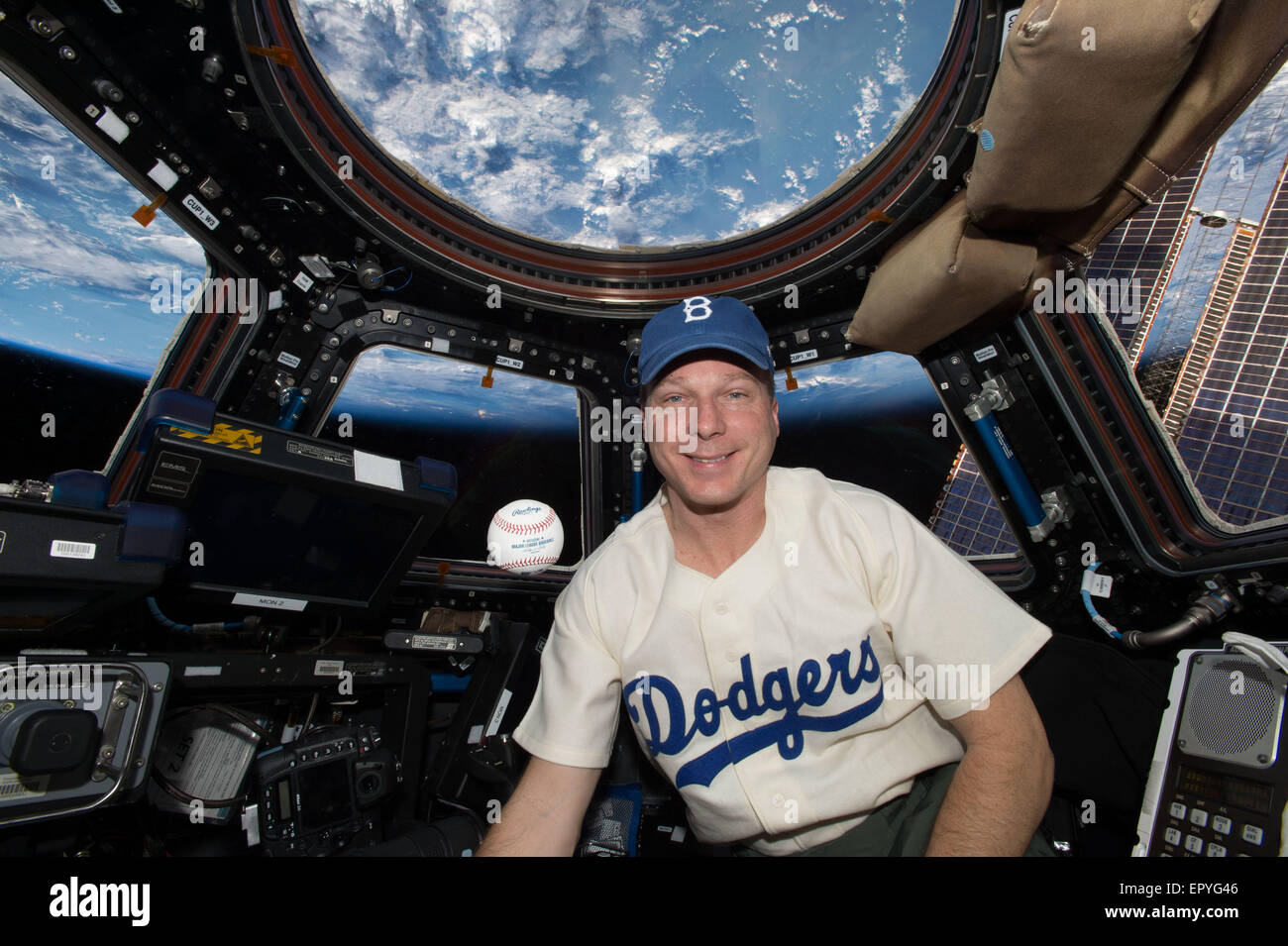 Expedition 43 commander and NASA astronaut Terry Virts shows his ...