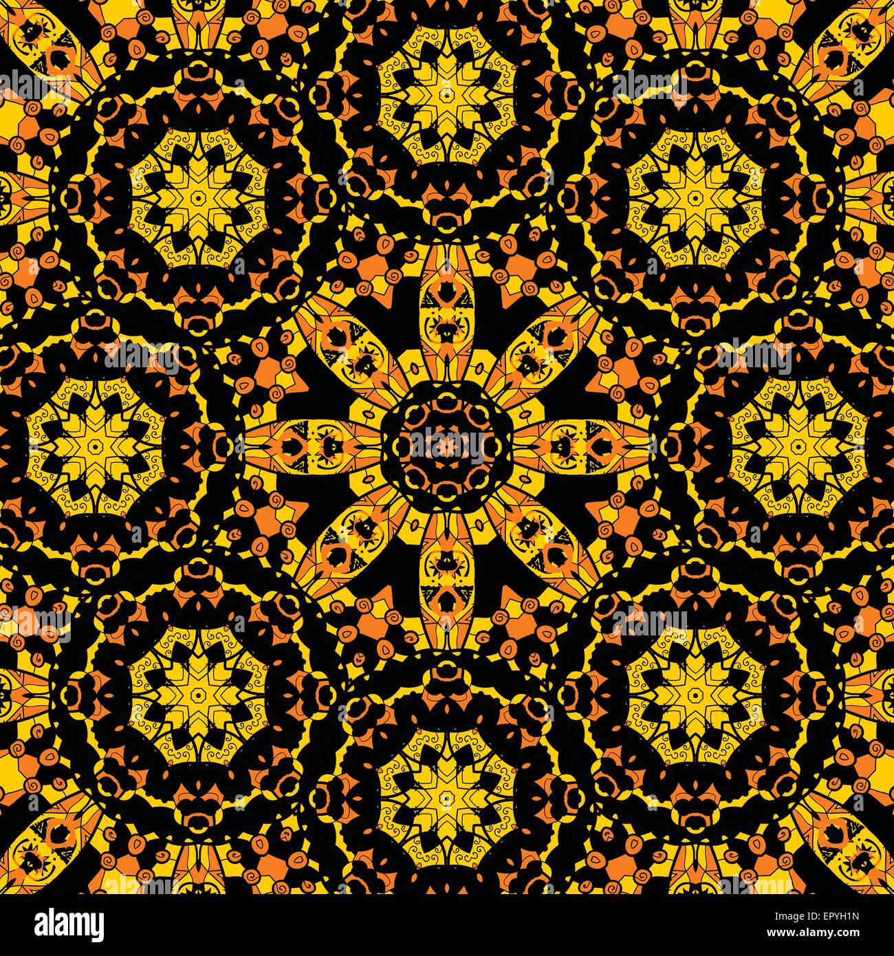 Endless mandala design. Yellow coloured endless tiled pattern Stock ...