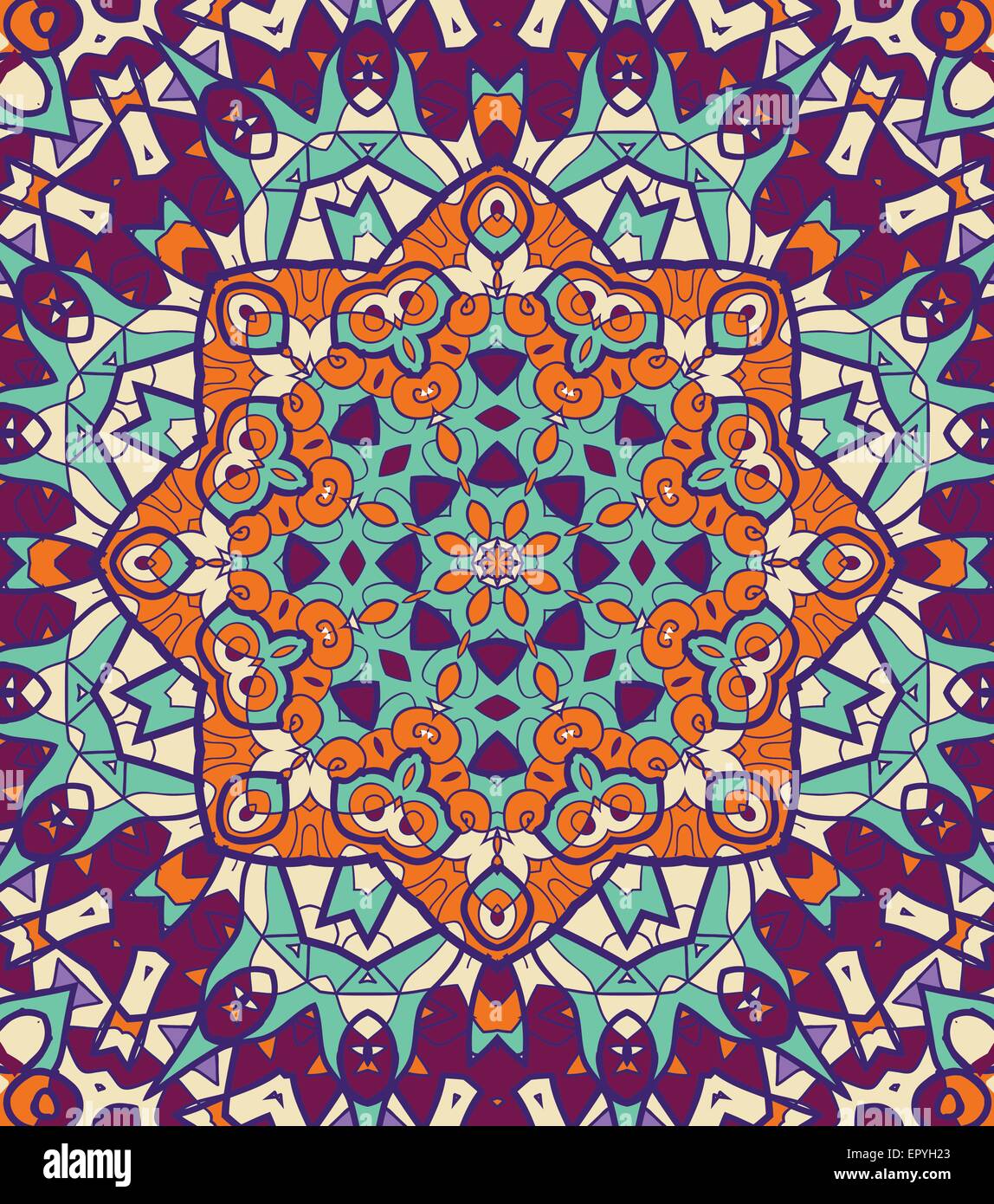 Bright coloured seamless mandala. Violet, green and orange colors Stock ...