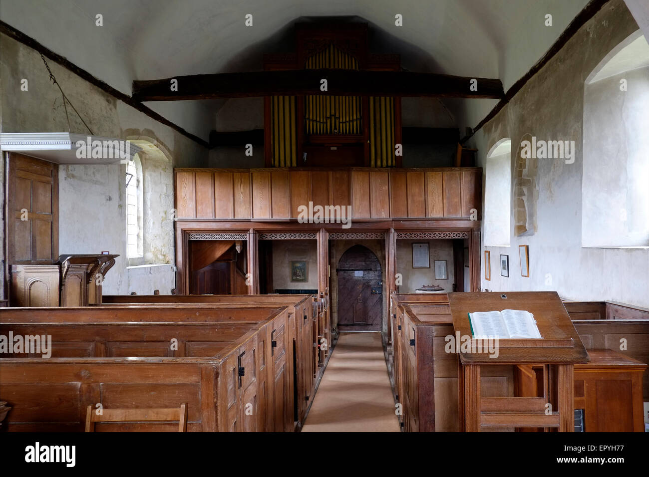view of organ and seating inside st huberts church idsworth hampshire ...