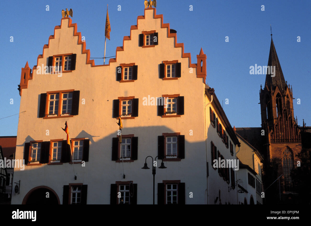 DEU, Germany, Oppenheim at the river Rhine, the town hall and the ...