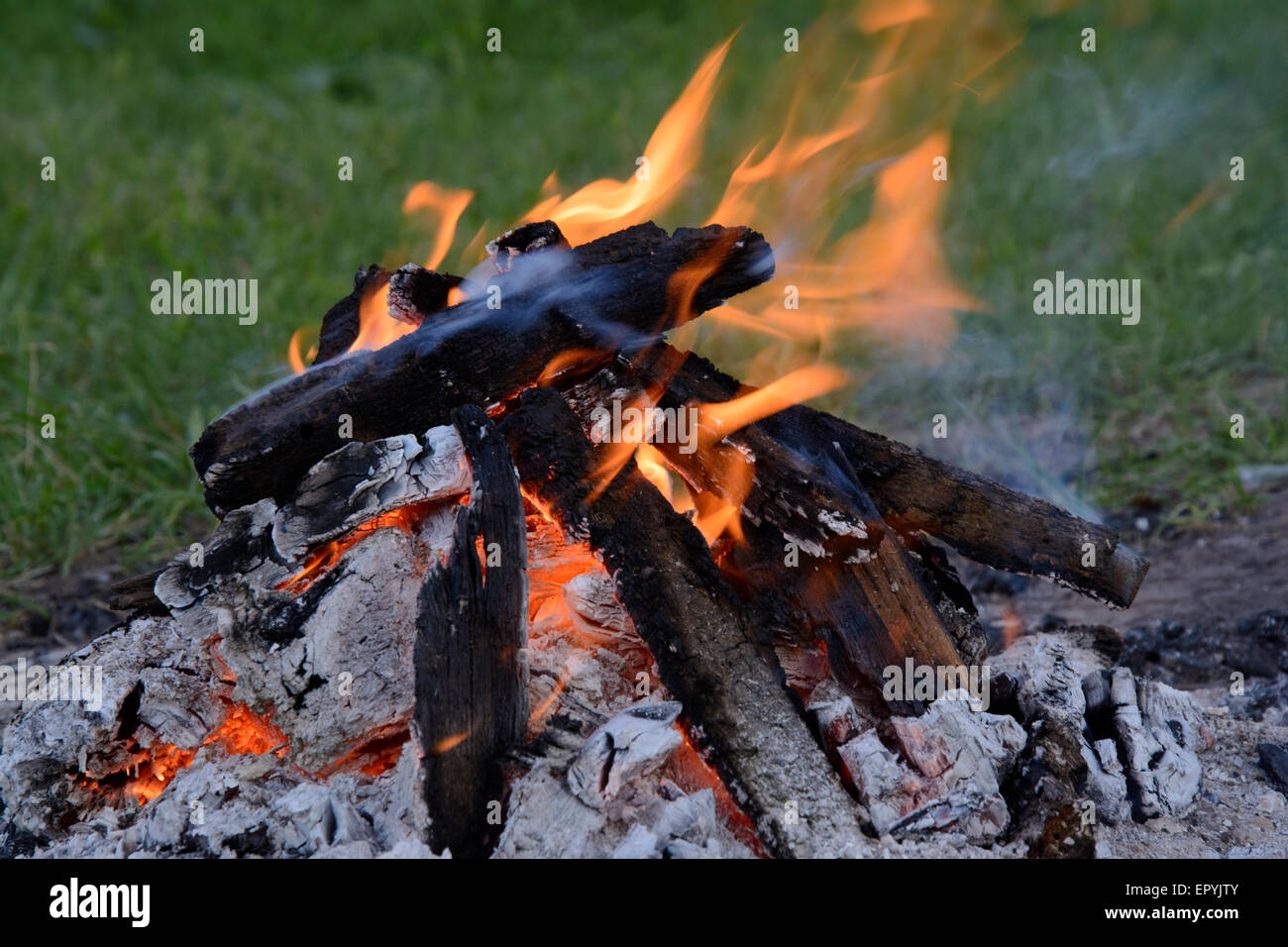 Campfire in the parking lot in the forest at rest Stock Photo - Alamy
