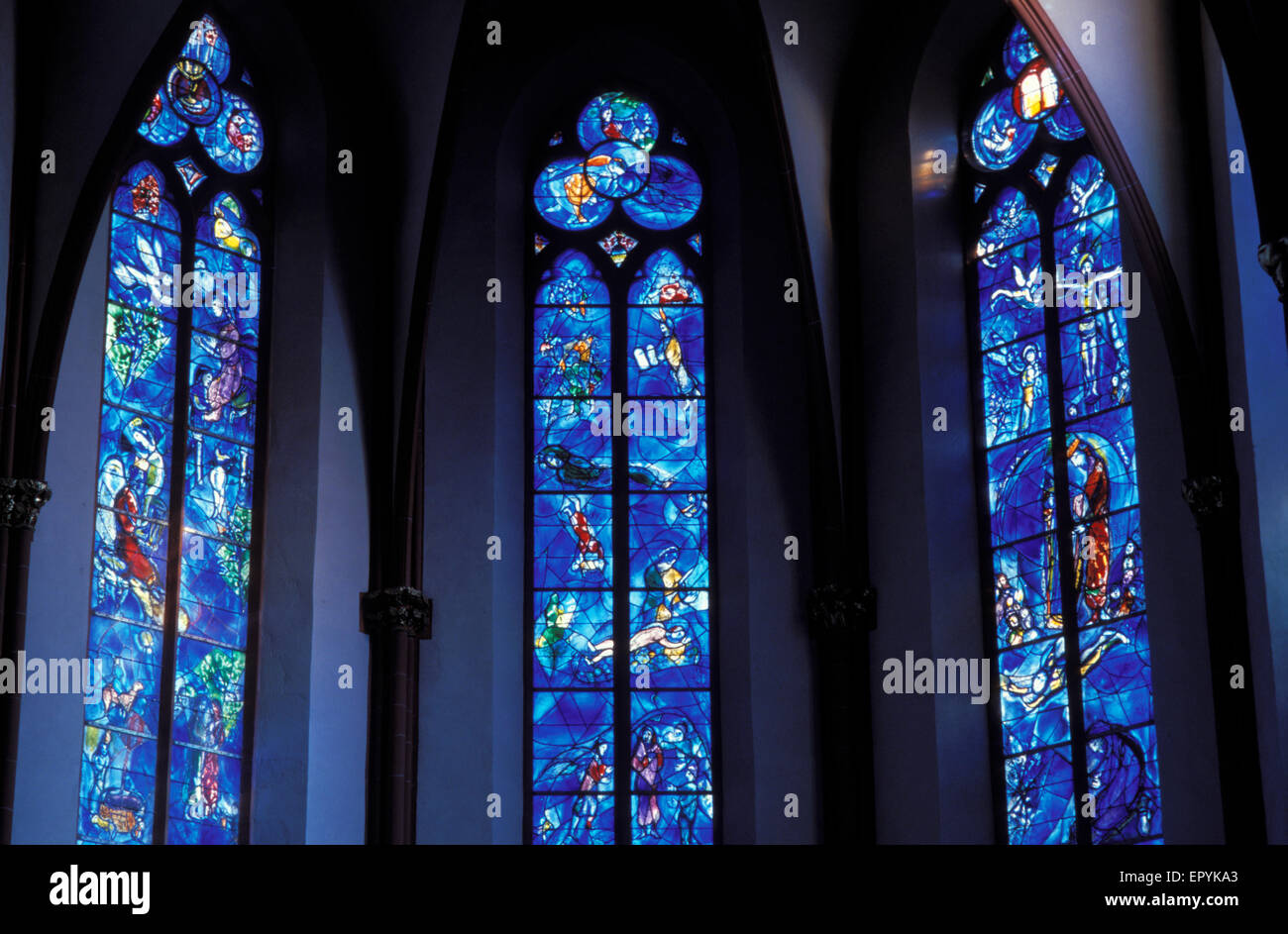 DEU, Germany, Mainz, windows by Marc Chagall at the Stephans church ...