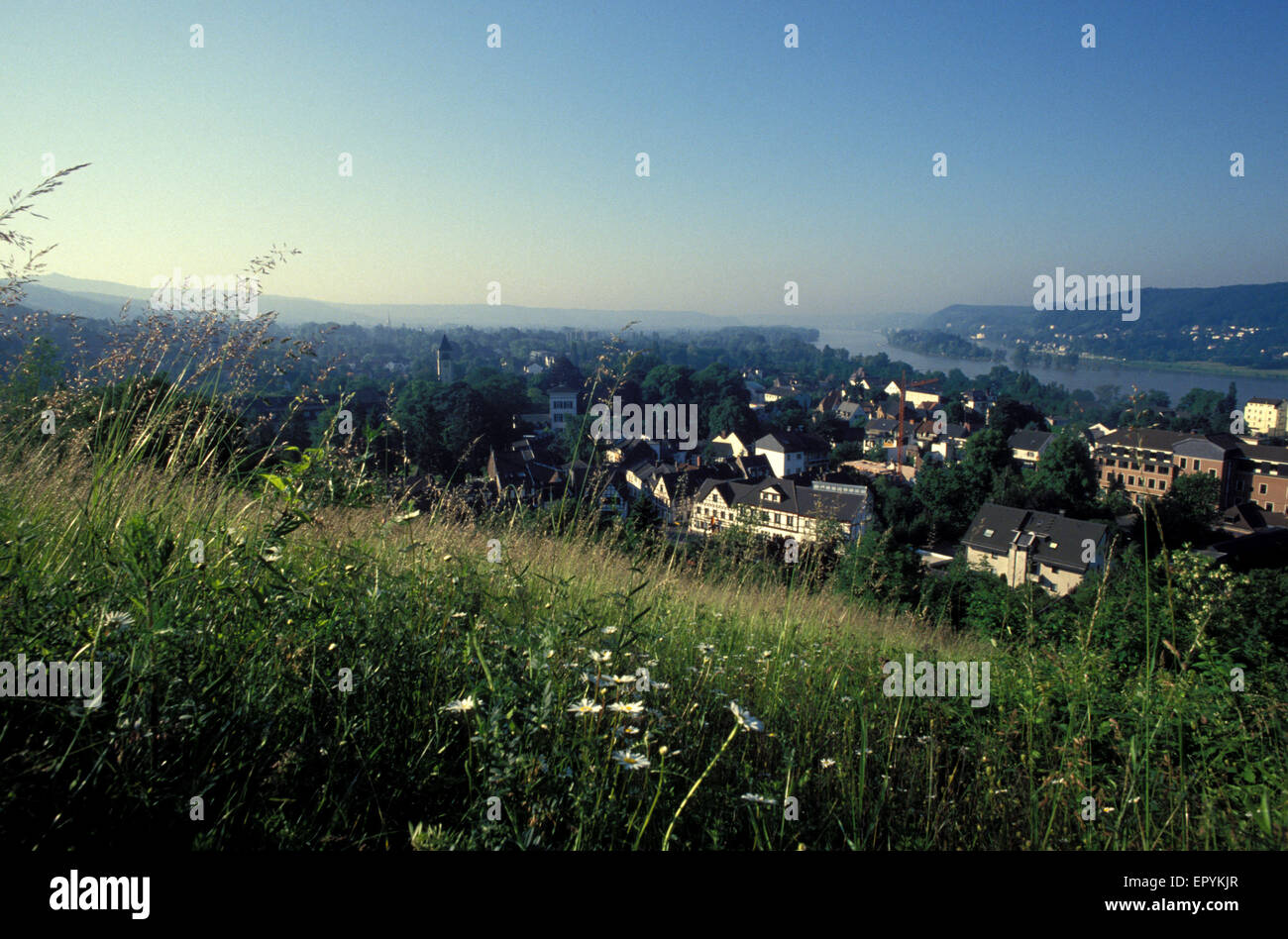 DEU, Germany, view from the Drachenfels mountain to Rhoendorf at the ...