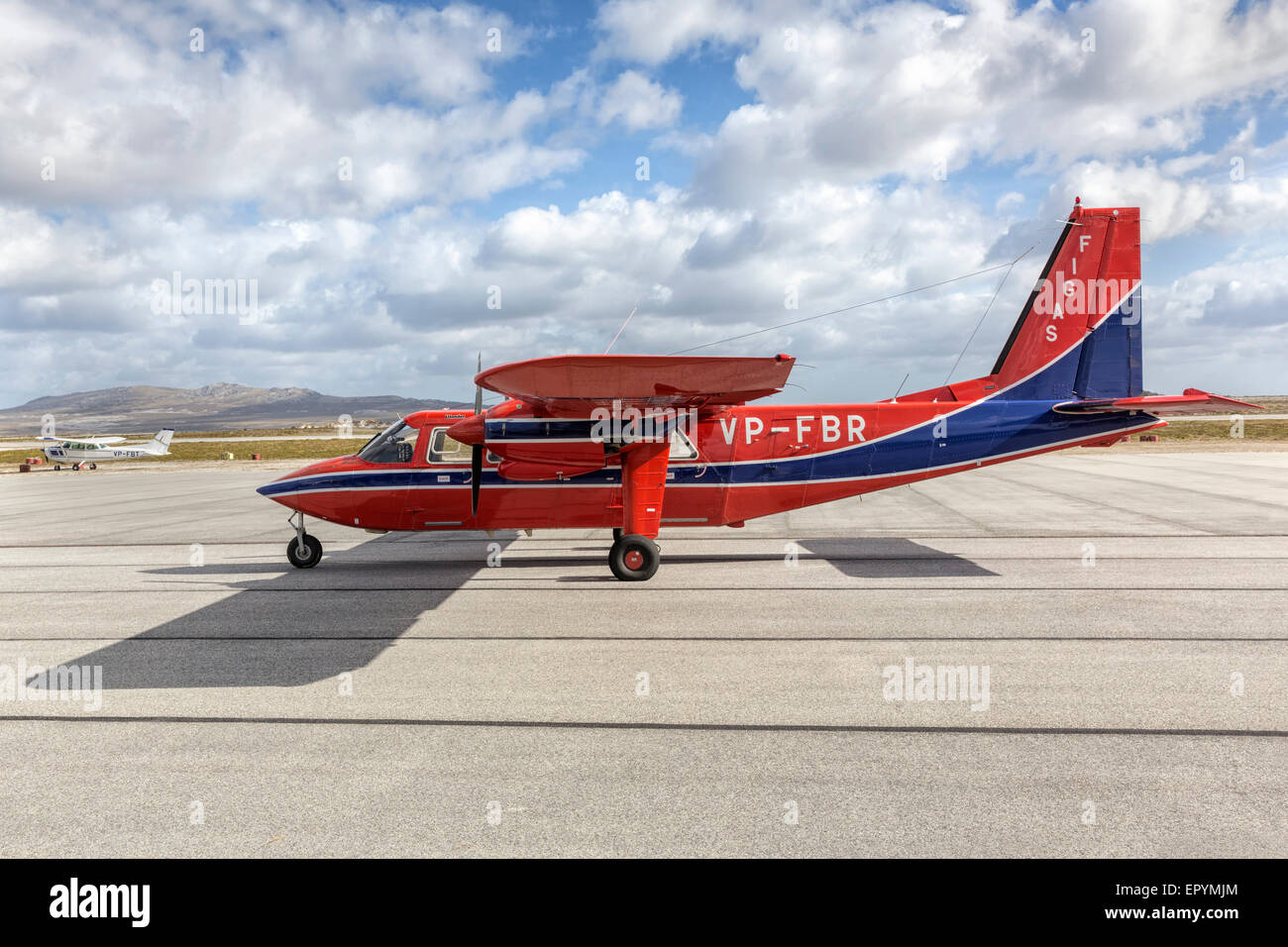 Britten Norman BN2 Islander aircraft of FIGAS at Stanley airport Stock ...