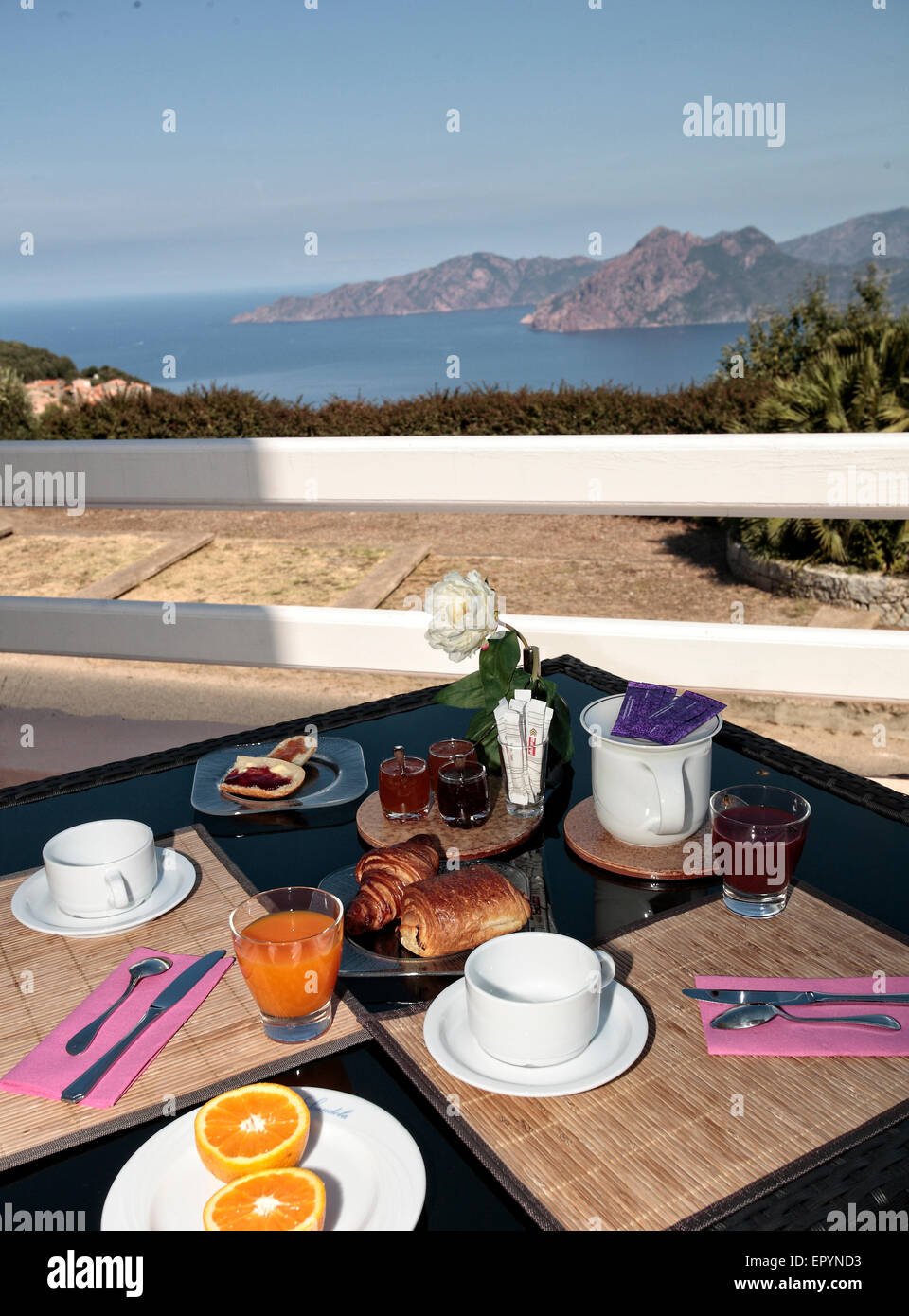 table ready for breakfast on the sea for two Stock Photo - Alamy