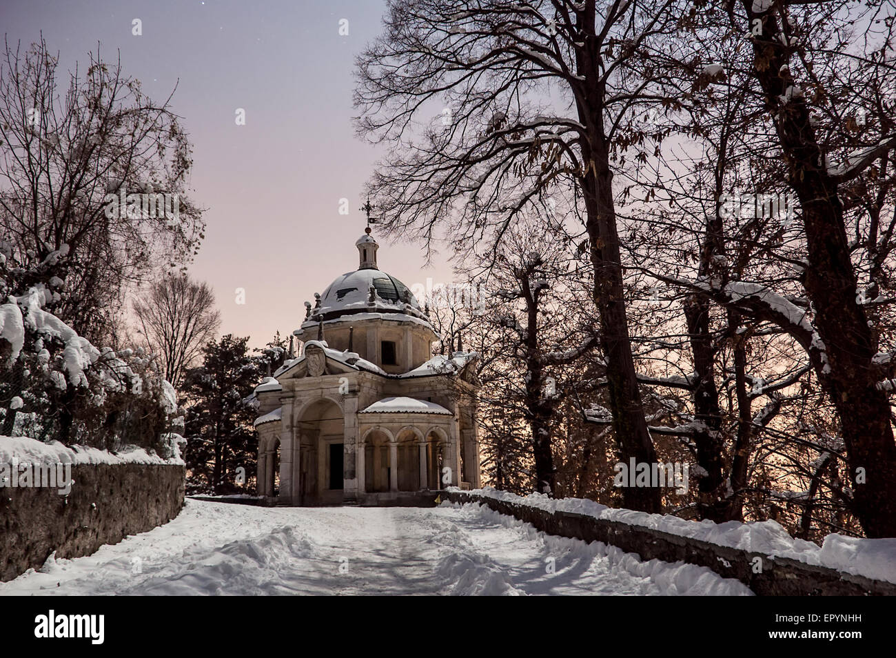 Church under the starry sky and moonlight Stock Photo - Alamy