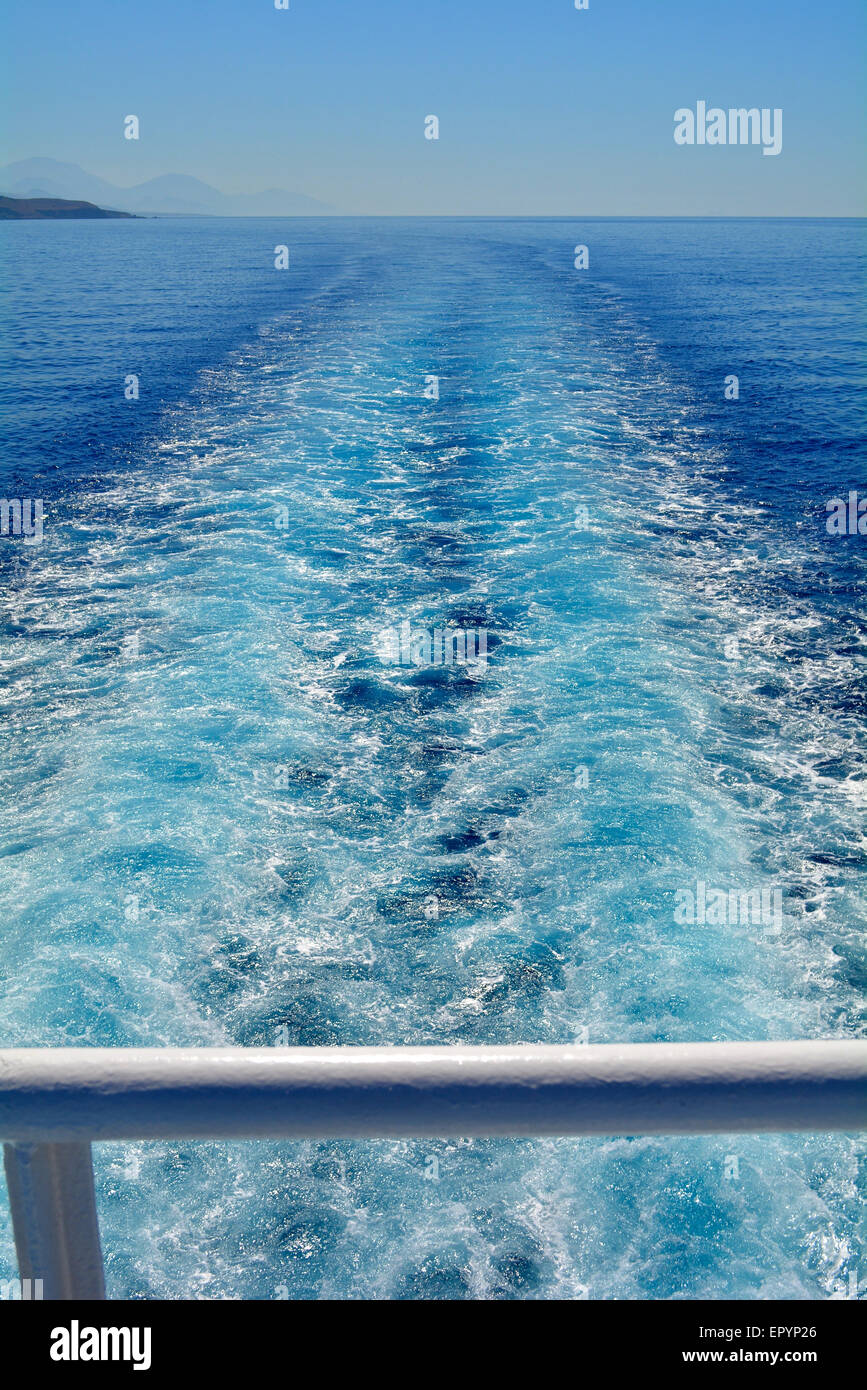 Wake from a boat on the mediterranean sea going into the distance Stock ...