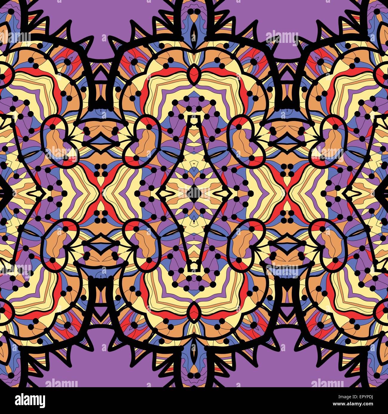 ethnic seamless pattern background in violet and blue colors, vector ...