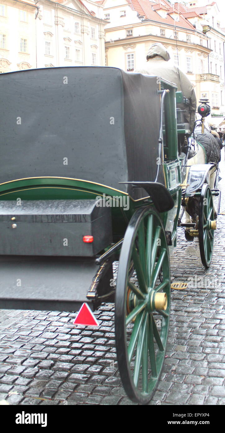 Back side of a horse-drawn carriage, in the city center Stock Photo - Alamy
