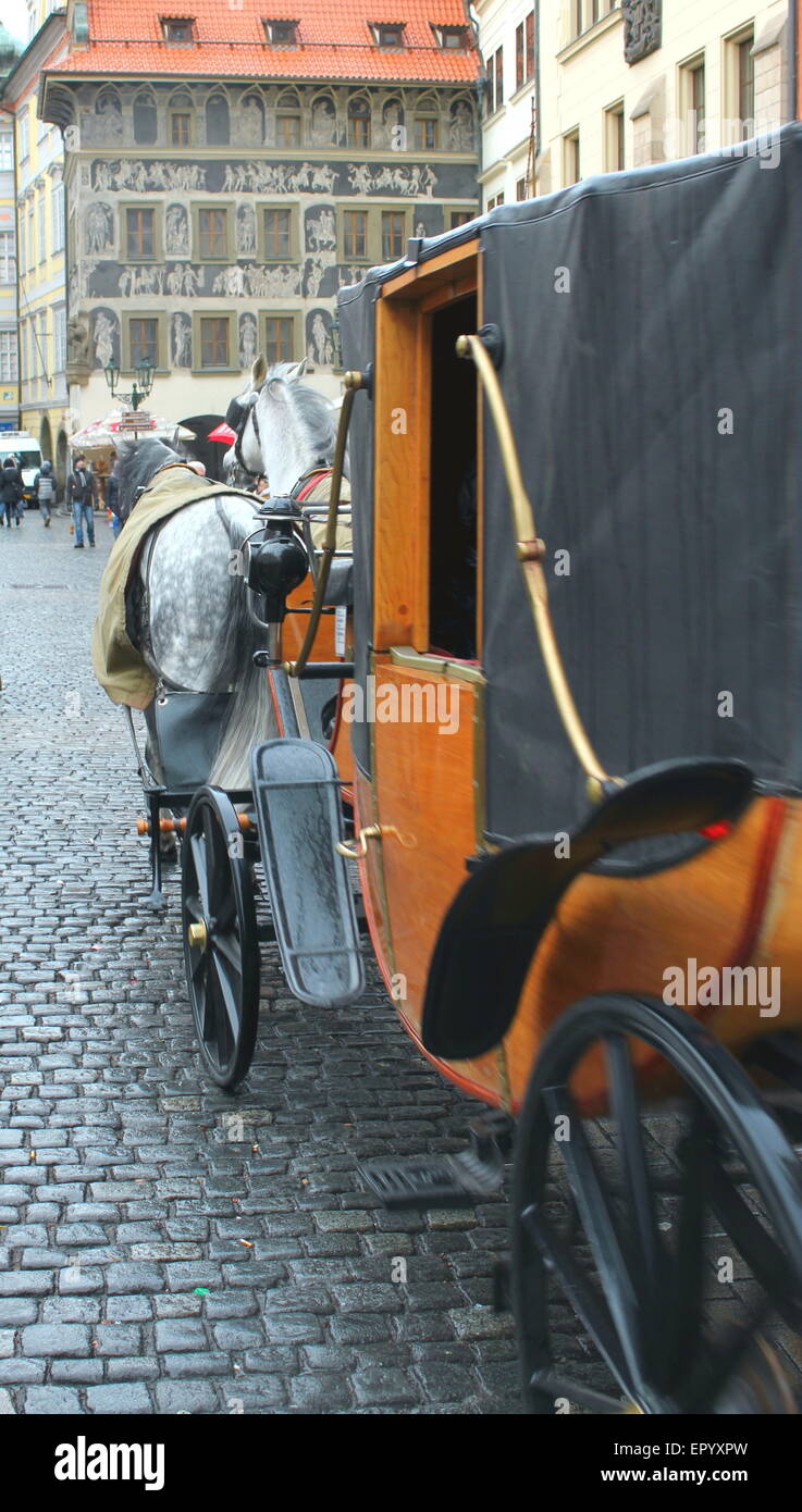 Back side of a horse-drawn carriage, in the city center Stock Photo - Alamy