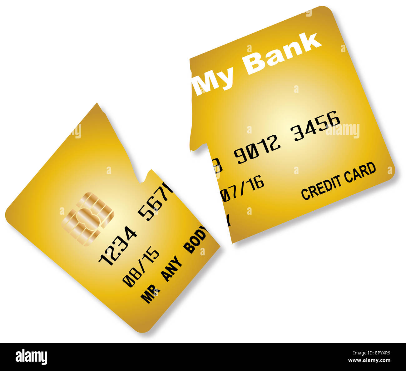 A cut credit card over a white background Stock Photo - Alamy
