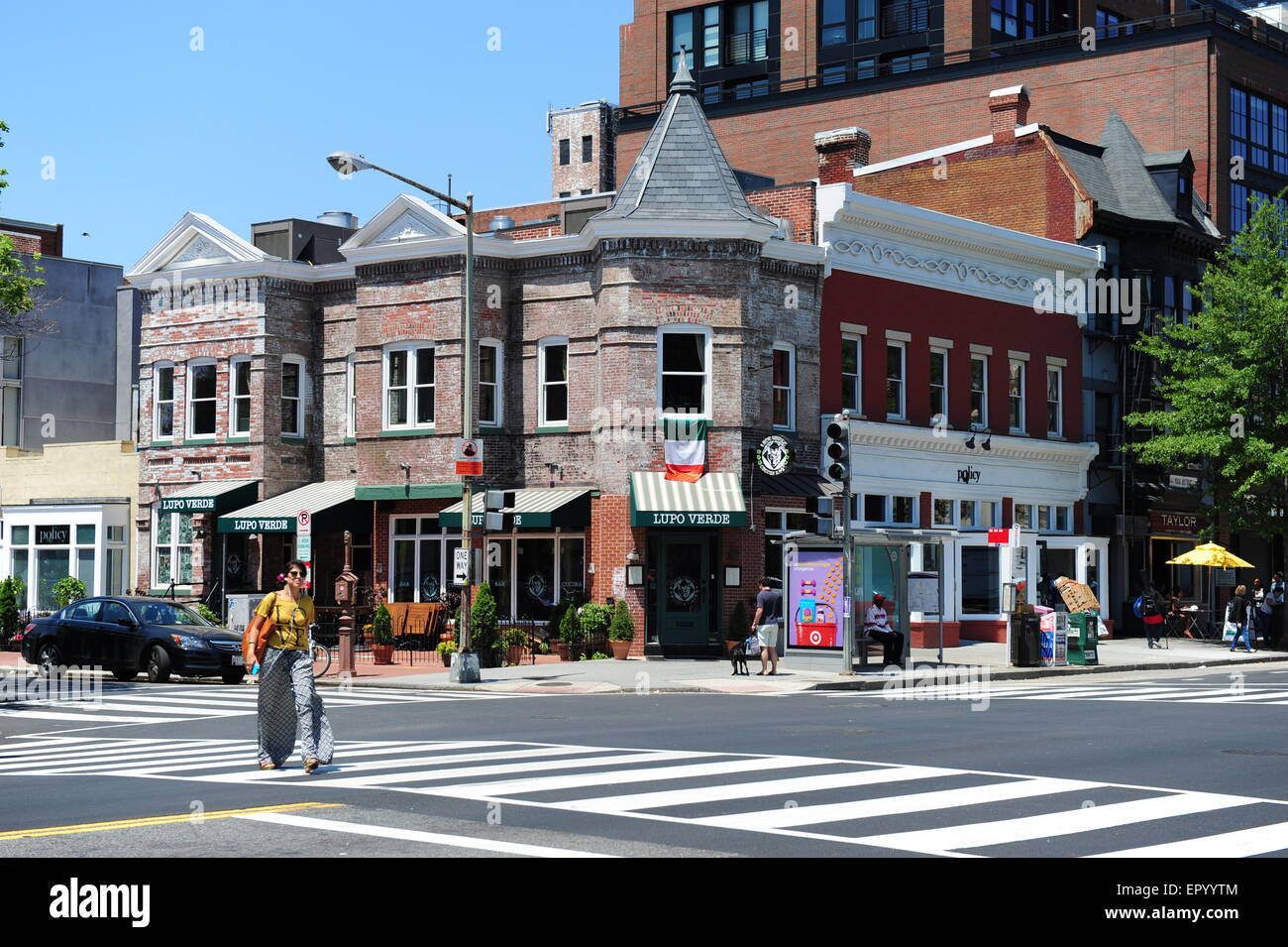 USA Washington DC shops and business along 14th Street NW near the U Street corridor Corner of ...
