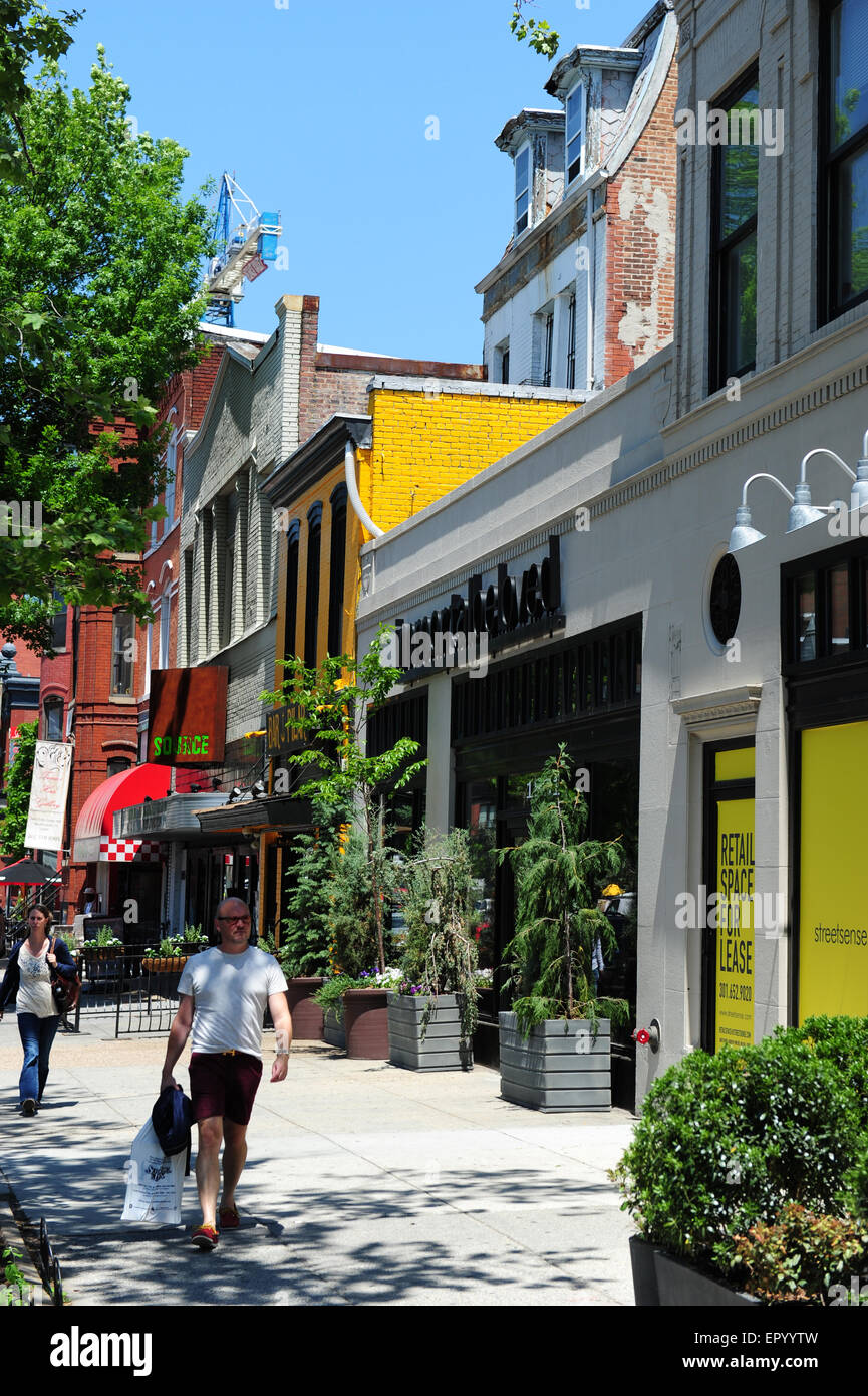 USA Washington DC shops and business along 14th Street NW near the U ...