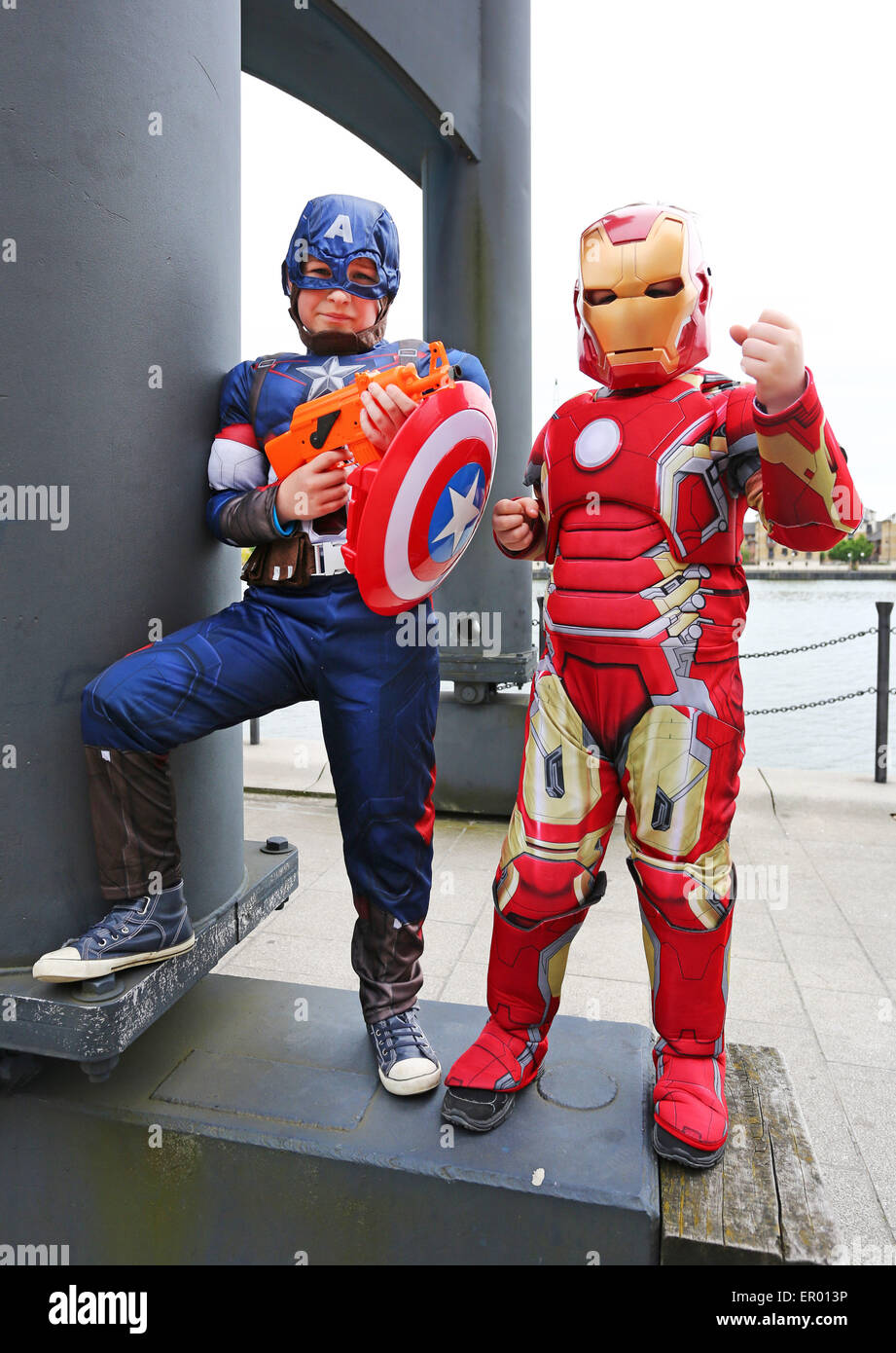 London, UK. 23rd May 2015. Young participant dressed as Captain America ...