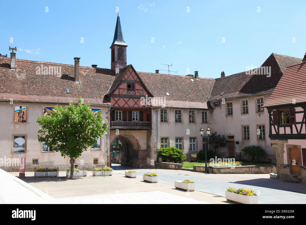 Central square in Rosheim, a village on the Romanesque route of Alsace ...