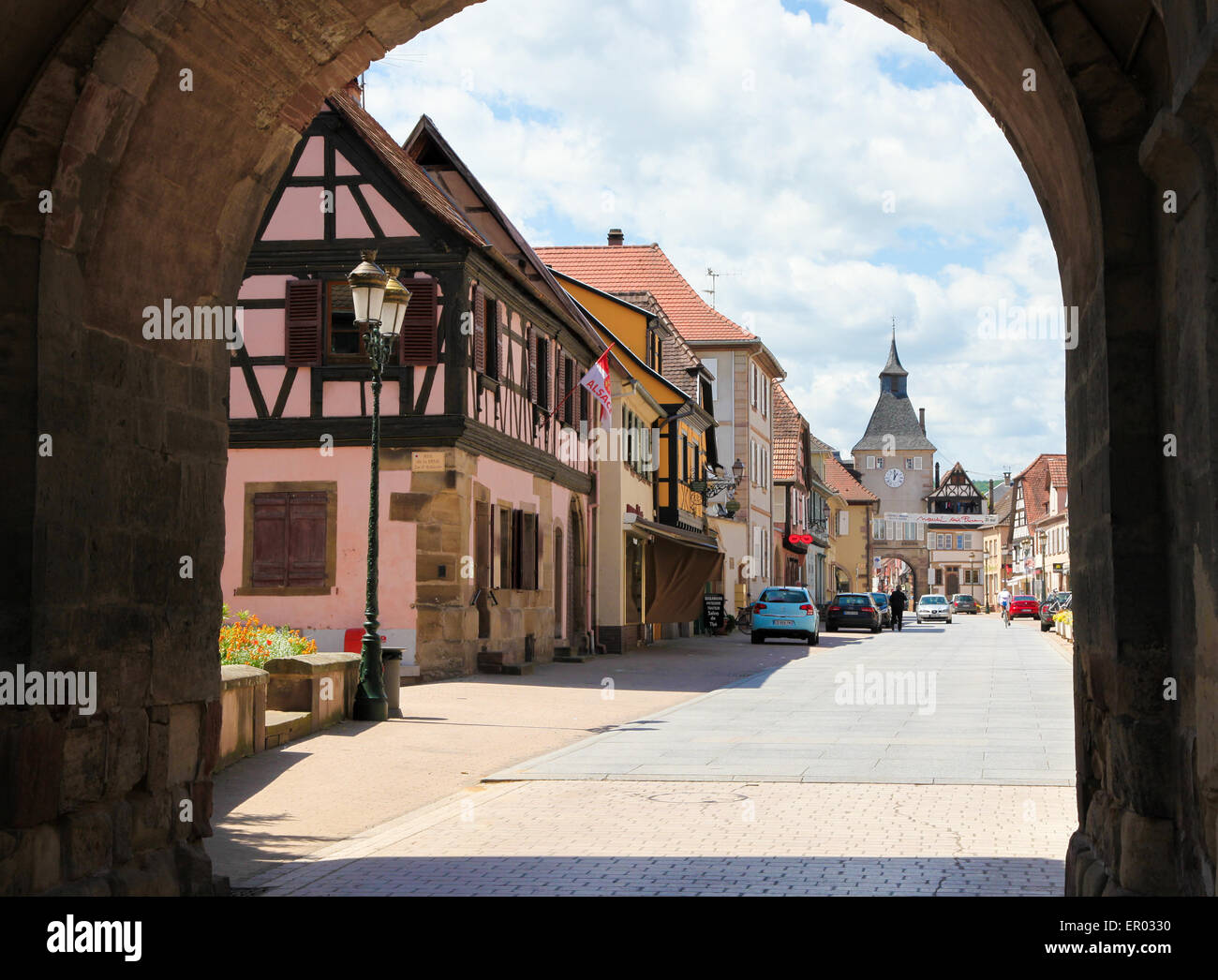 ROSHEIM, FRANCE - MAY 10, 2015: Central square in Rosheim, a village on ...