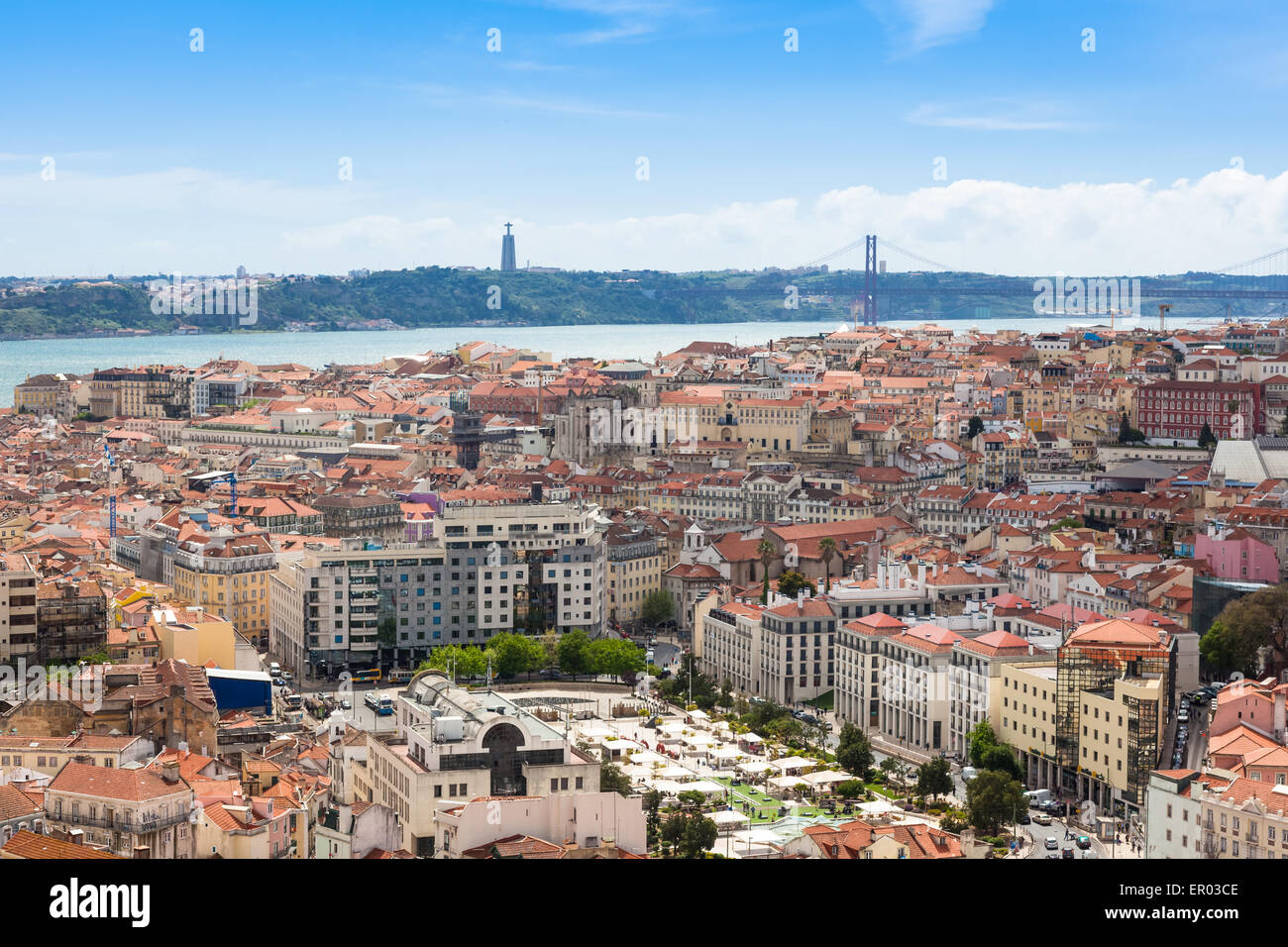Aerial view of Lisbon rooftop from Senhora do Monte viewpoint ...