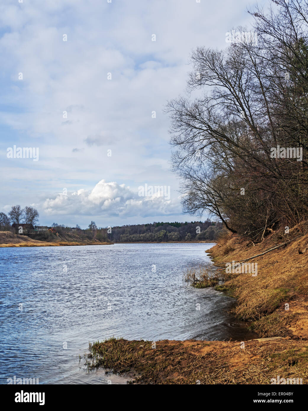 Spring river landscape with dry grass Stock Photo - Alamy