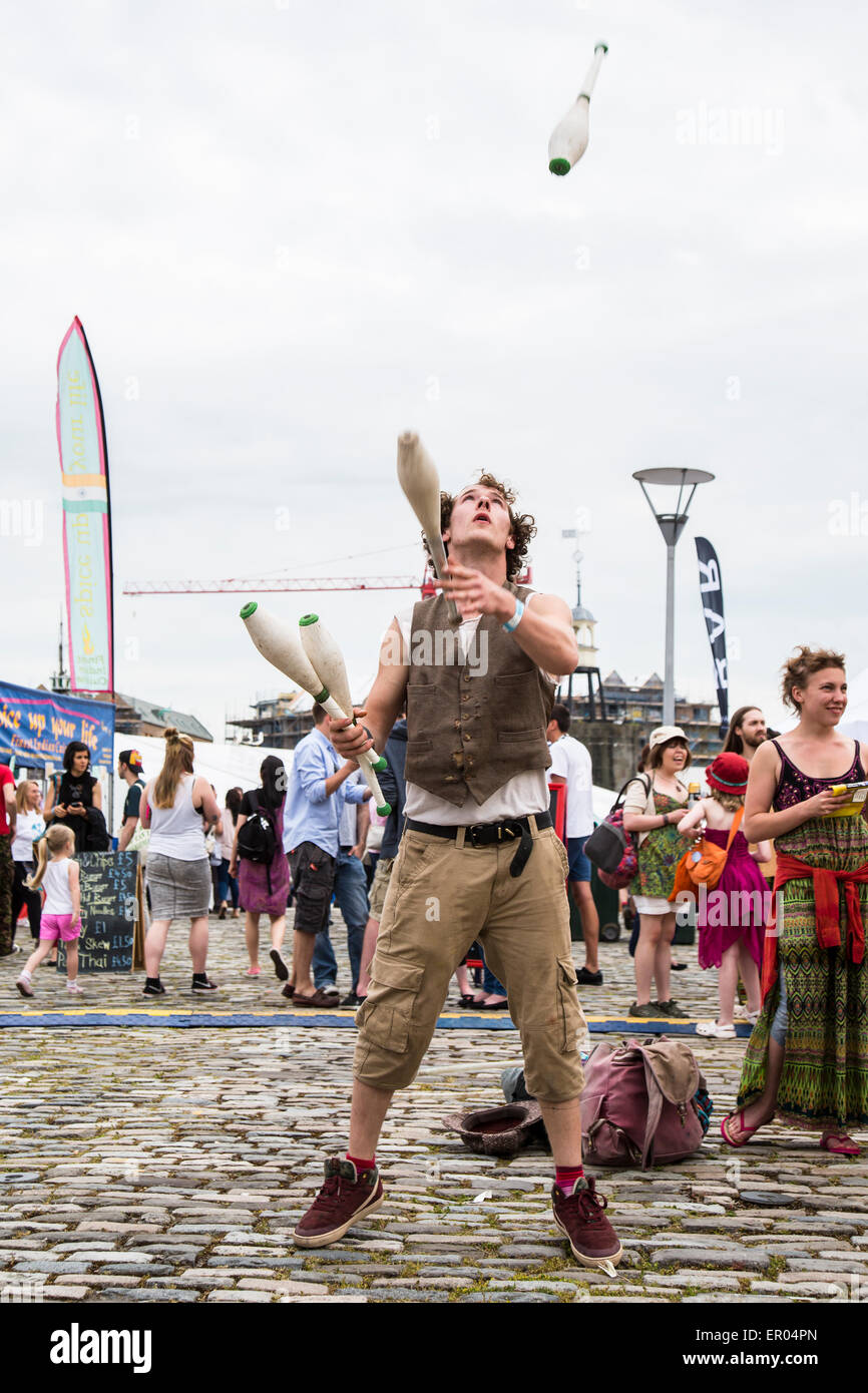 Bristol, UK. 23rd May, 2015. A juggler seen on the first day of an ...