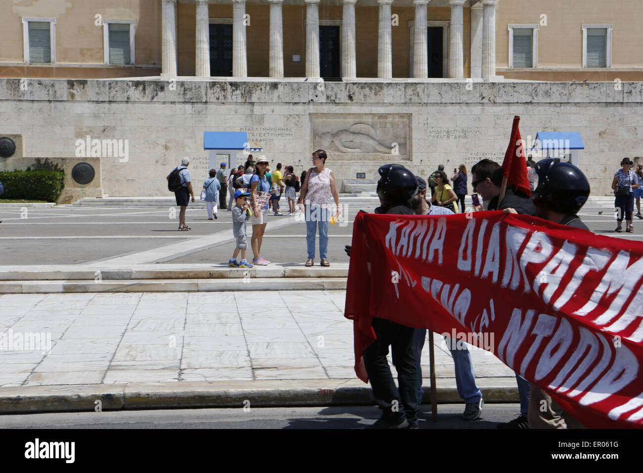 Athens, Greece. 23rd May, 2015. The protest march passes by the Greek ...