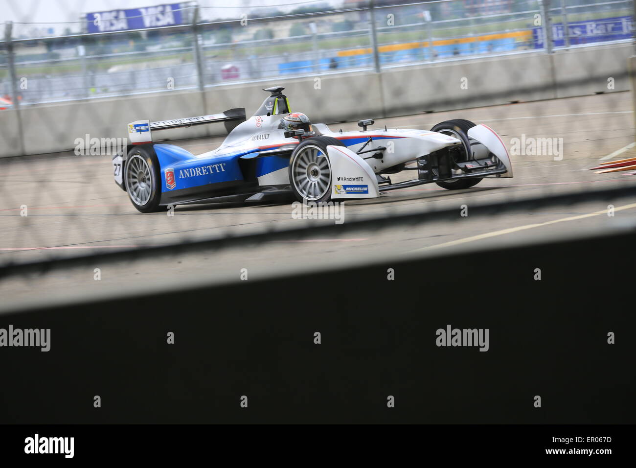 Berlin, Germany. 23rd May, 2015. Formula E racing car on the racetrack ...