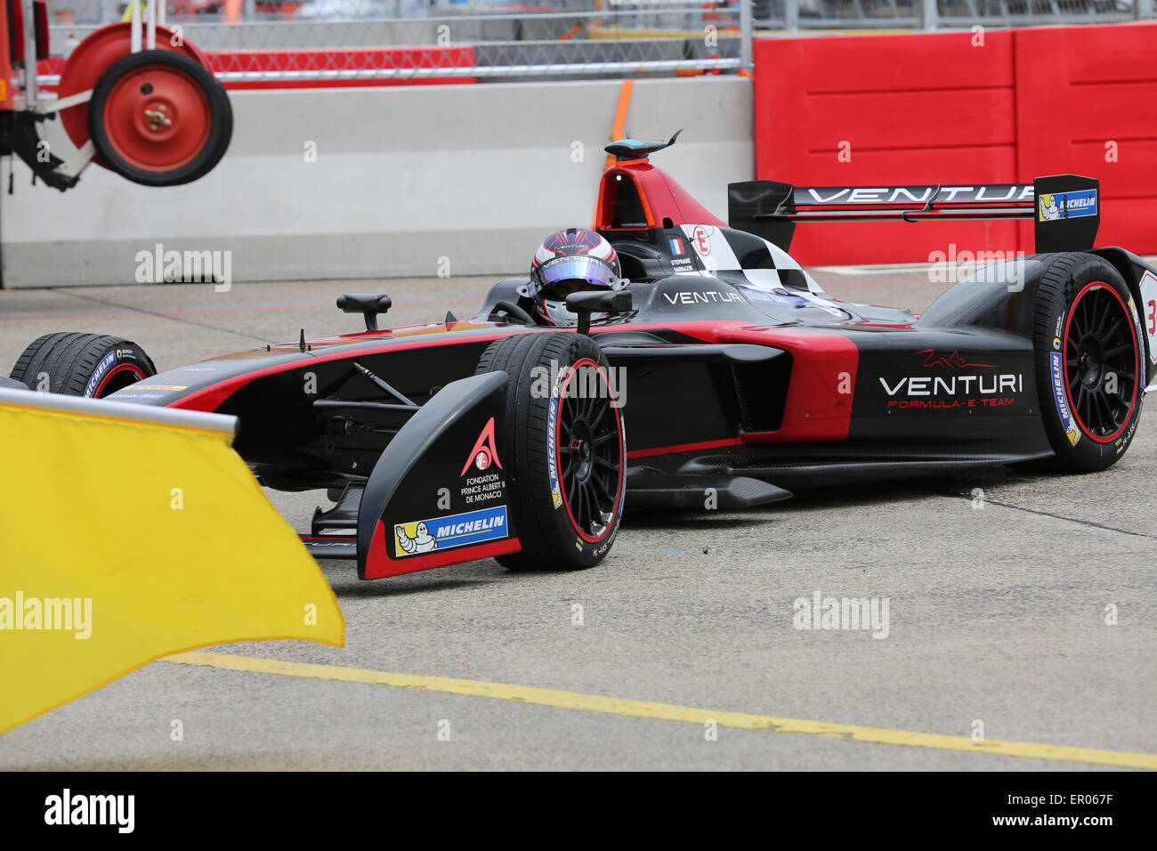 Berlin, Germany. 23rd May, 2015. Formula E racing car on the racetrack ...