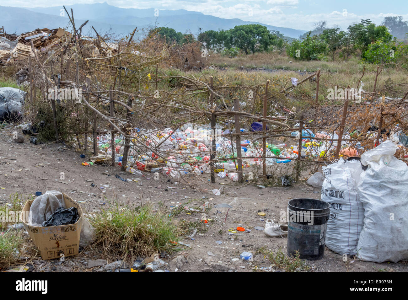 Storage area and bags for recyclable items collected by poor people at ...