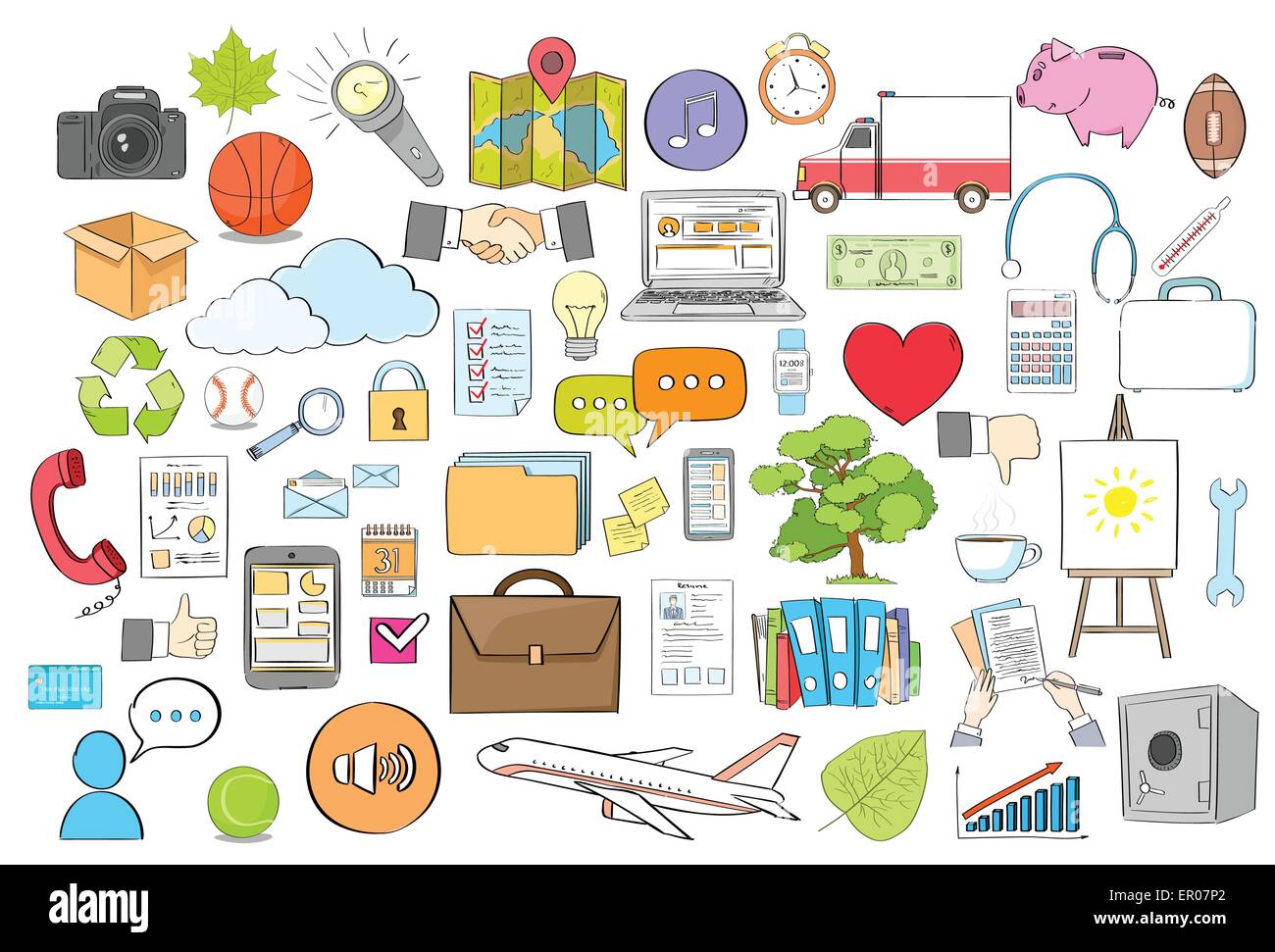 Icon Hand Draw Color Logo Set Collection Vector Stock Vector Image ...