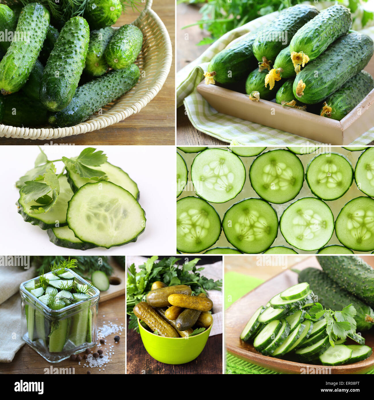 collage of organic fresh and pickled cucumbers Stock Photo - Alamy