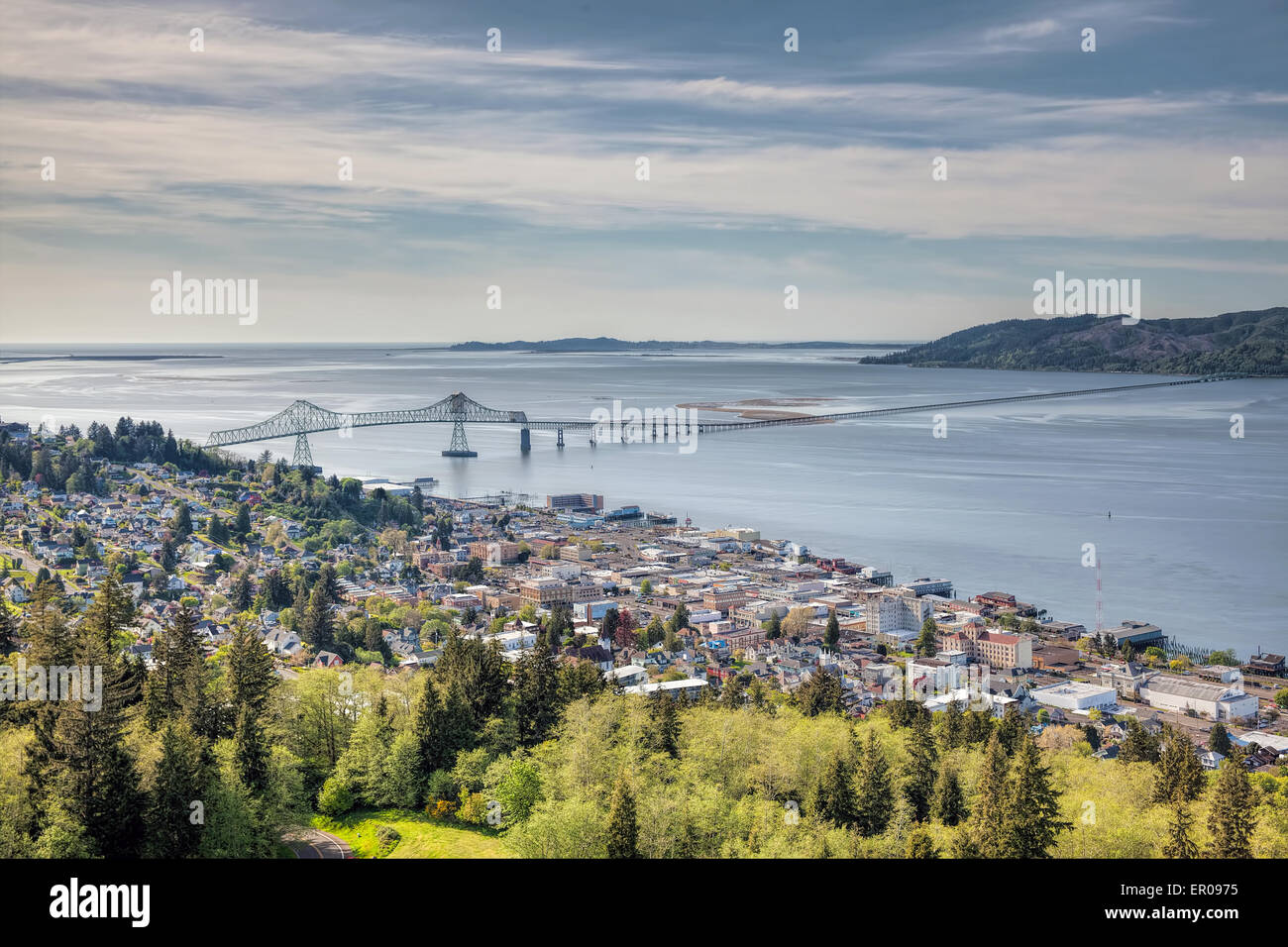 Astoria Oregon Cityscape with Astoria-Megler Bridge Scenic View Stock ...