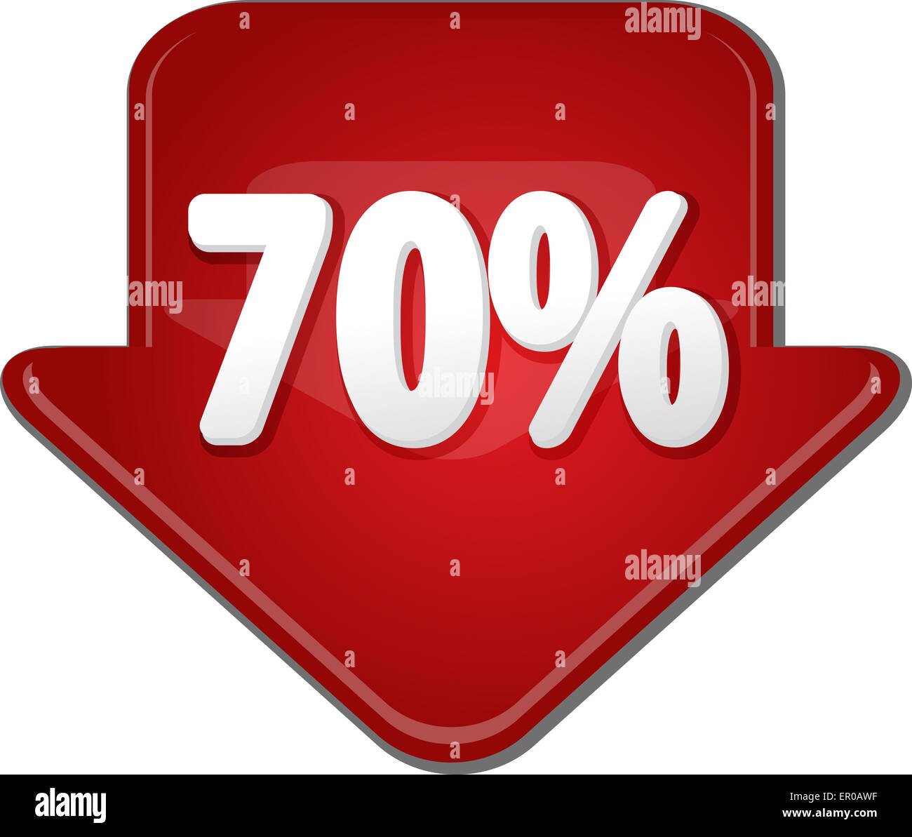 Downward glossy red arrow percent discount seventy 70 Stock Photo - Alamy