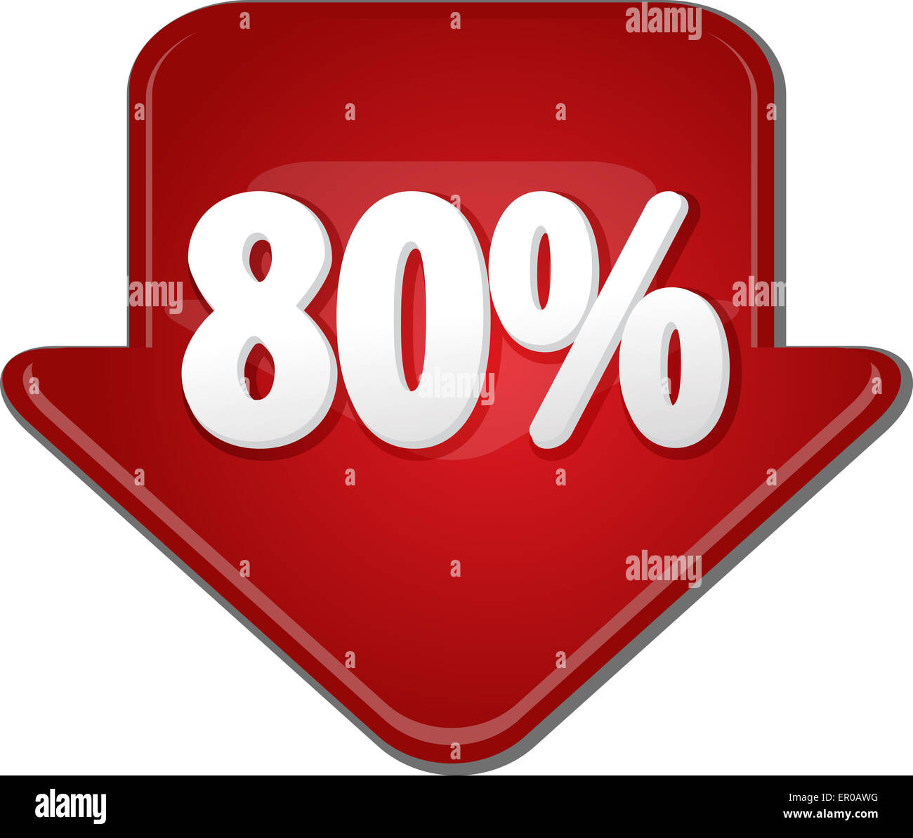 Downward glossy red arrow percent discount eighty 80 Stock Photo - Alamy