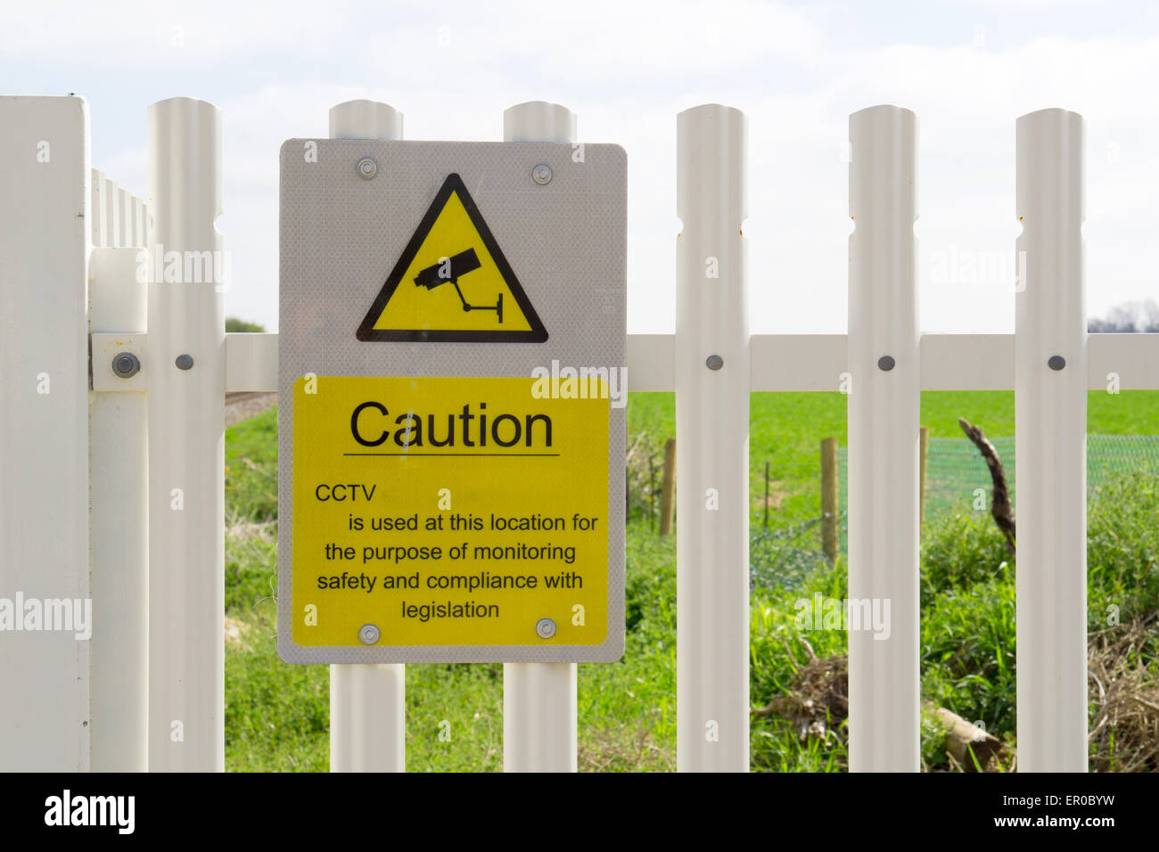 CCTV monitoring sign at a railway level crossing closeup Stock Photo ...
