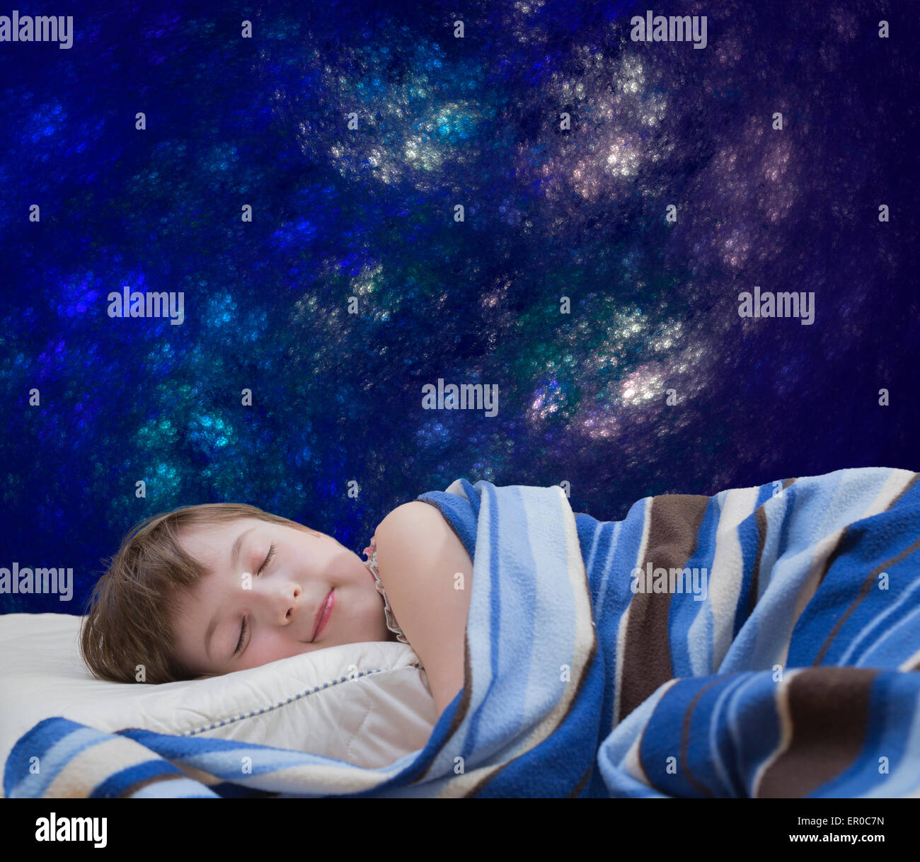 Sleeping girl relaxing night sky on abstract background Stock Photo - Alamy
