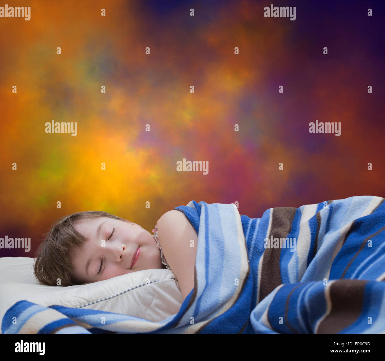 Sleeping girl on abstract background dream relaxation colorful Stock ...