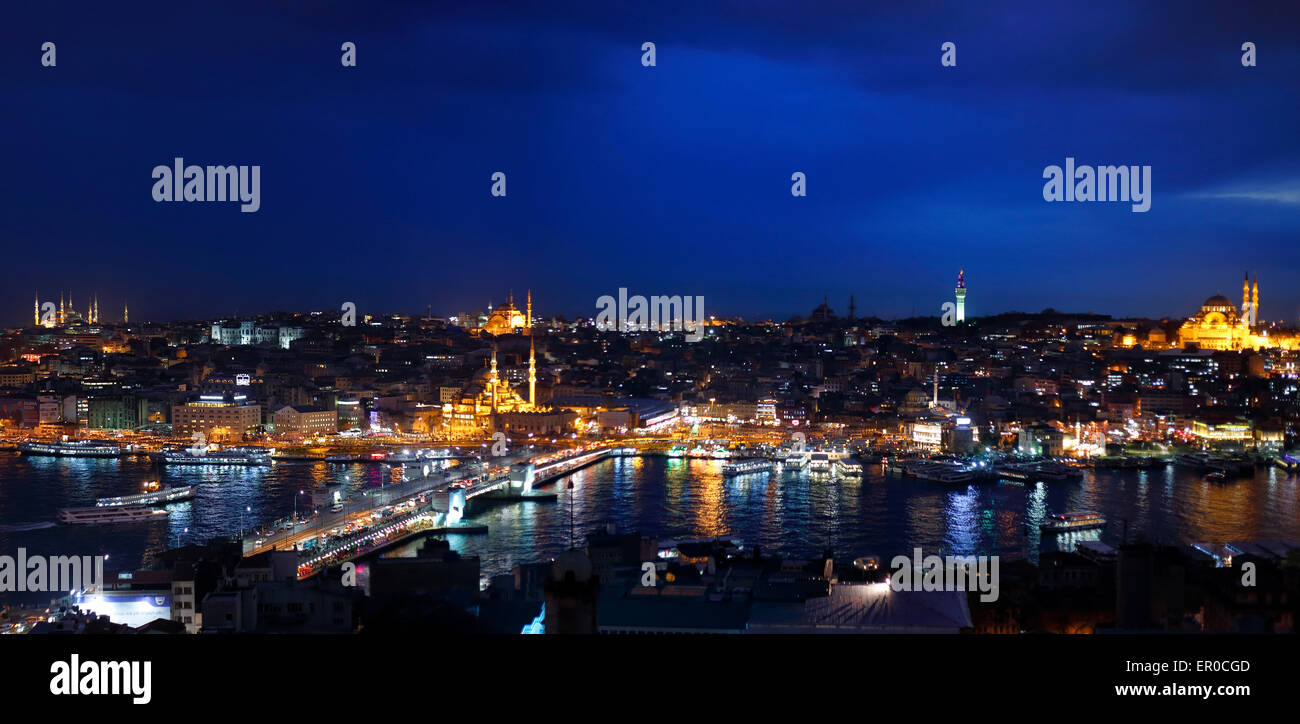 Night view of Istanbul Big Horn from Galata Tower, Bosphorus, Istanbul ...