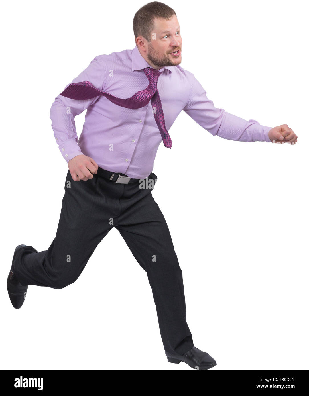 Running businessman in a hurry white isolated background Stock Photo ...