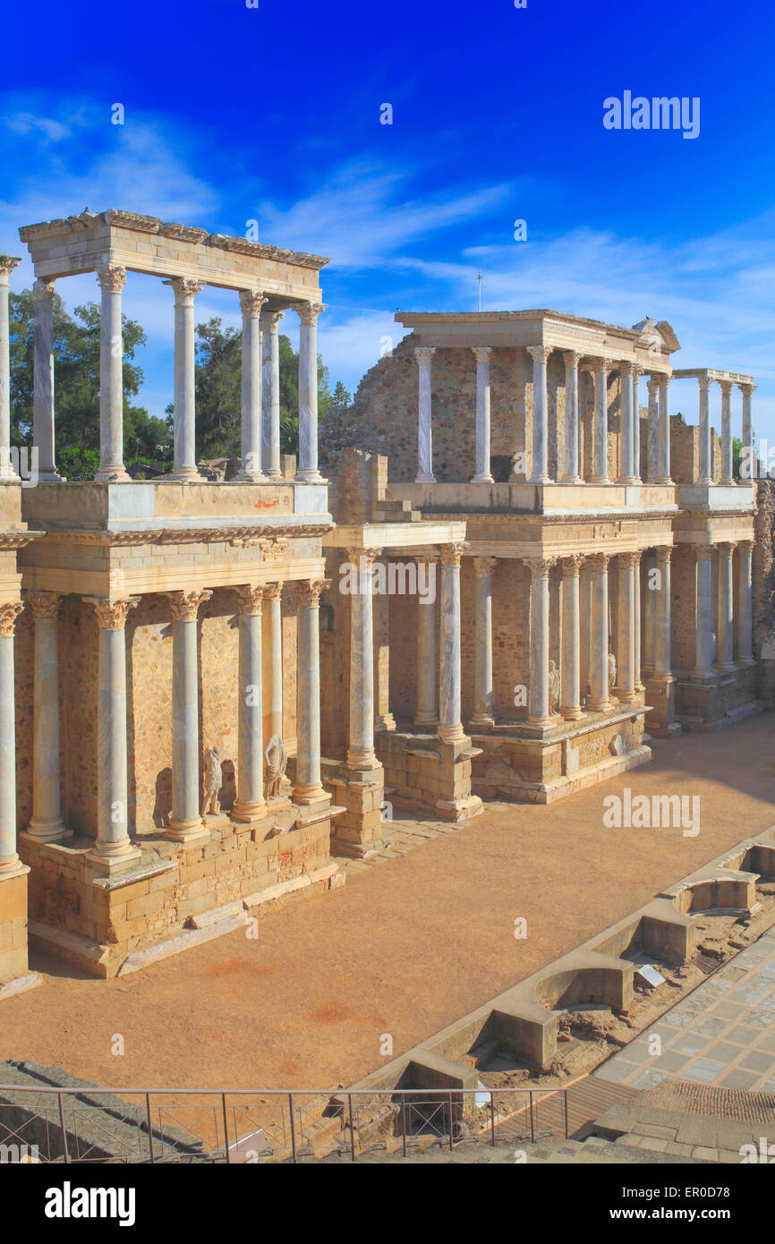 Roman theatre antigue column building ancient, Merida, Extremadura ...