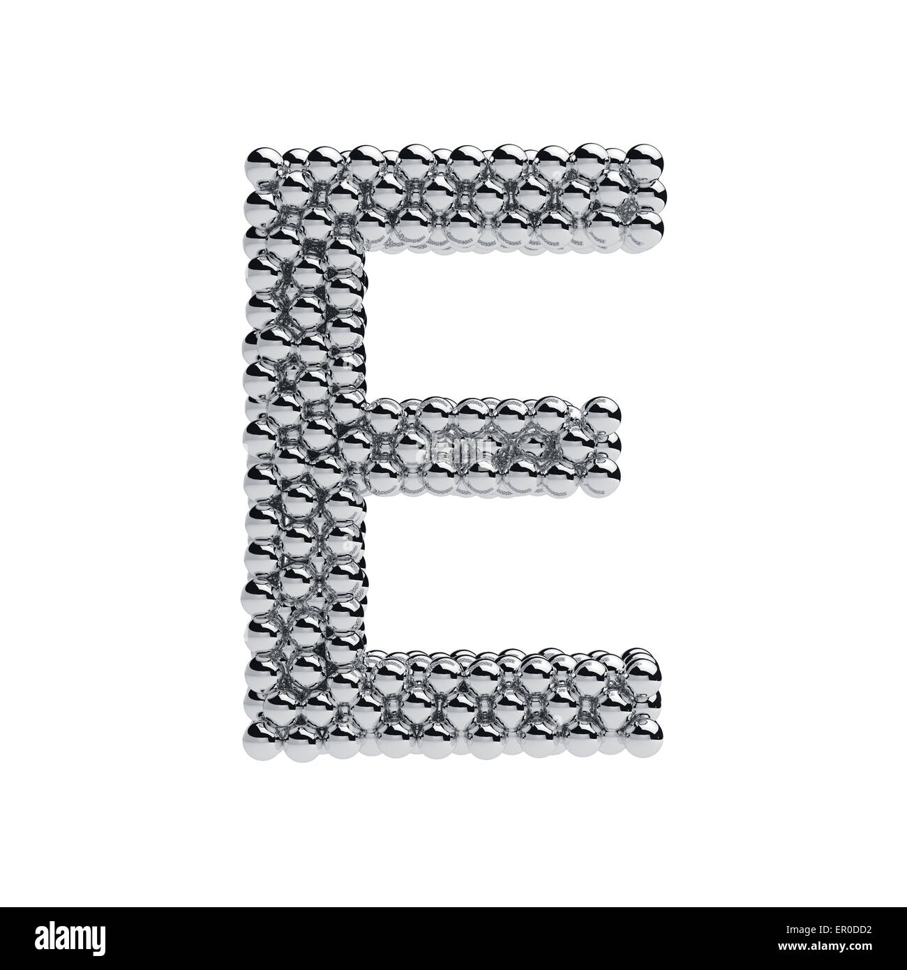 3d render of metallic spheres alphabet letter symbol - E. Isolated on ...