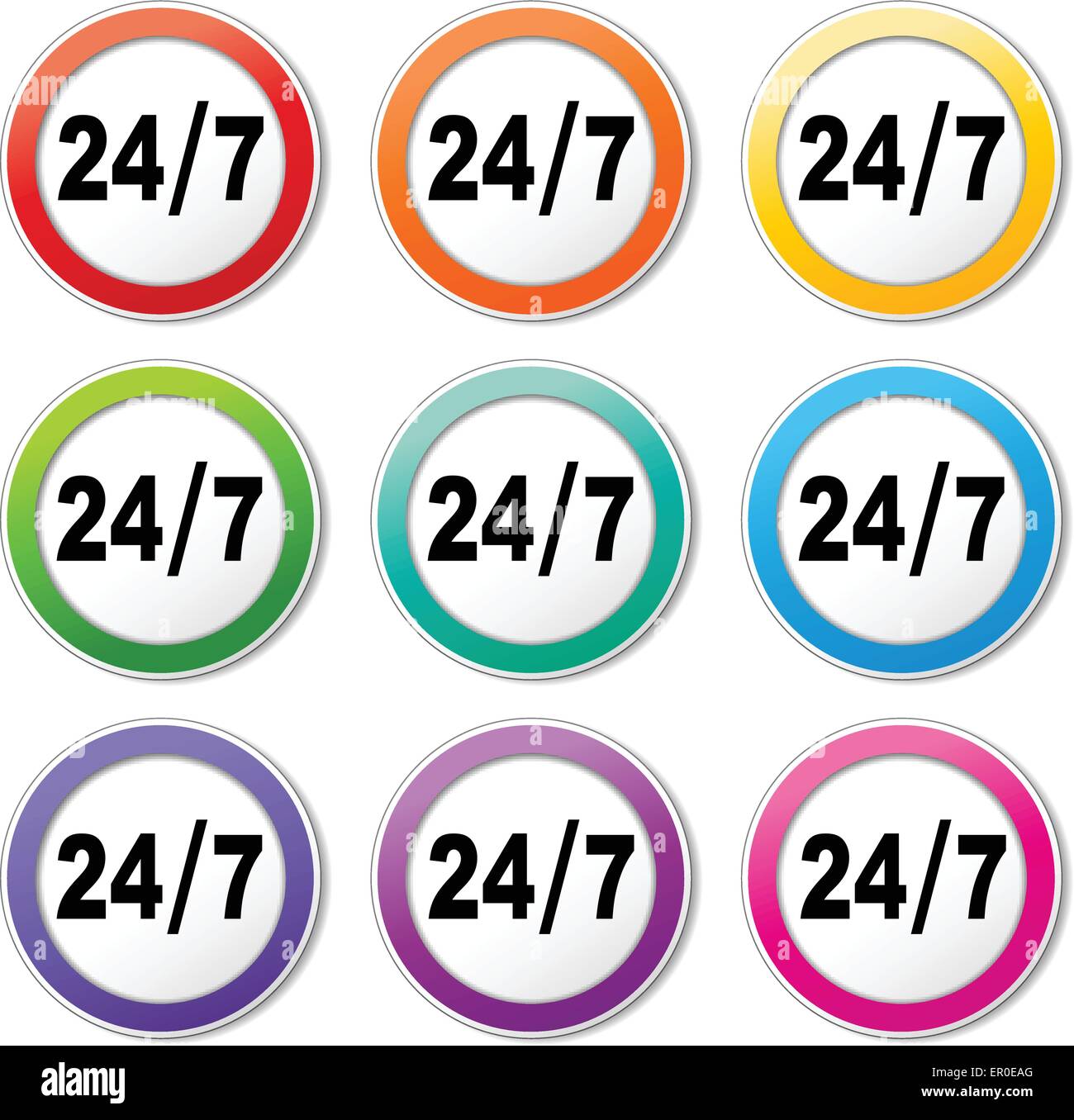 Illustration of twenty four seven icons various colors set Stock Vector ...