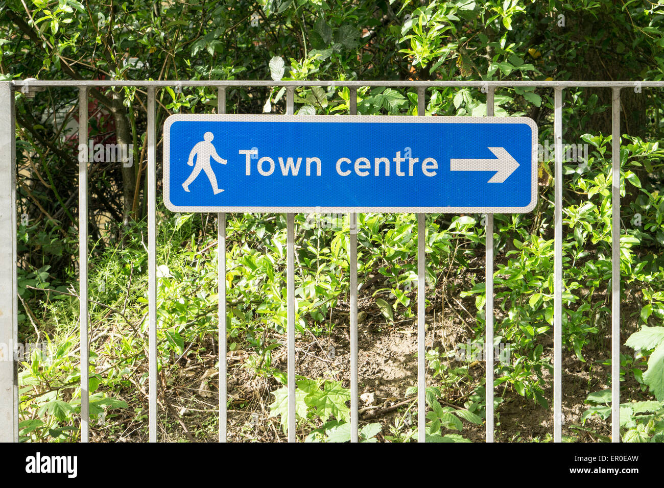 Sign for Town centre on metal railing closeup Stock Photo - Alamy