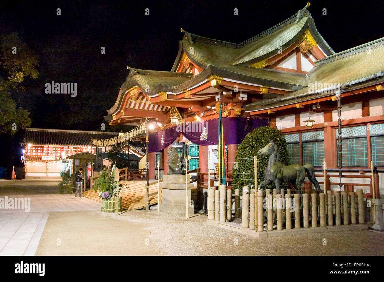 The main worship hall, Haiden, at the Shinto Nishinomiya shrine at ...