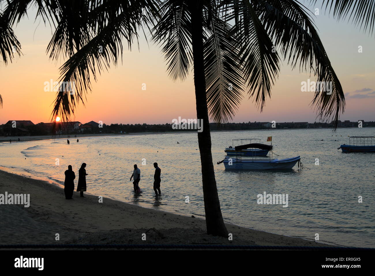 Ocean and sandy tropical beach at Pasikudah Bay, Eastern Province, Sri ...