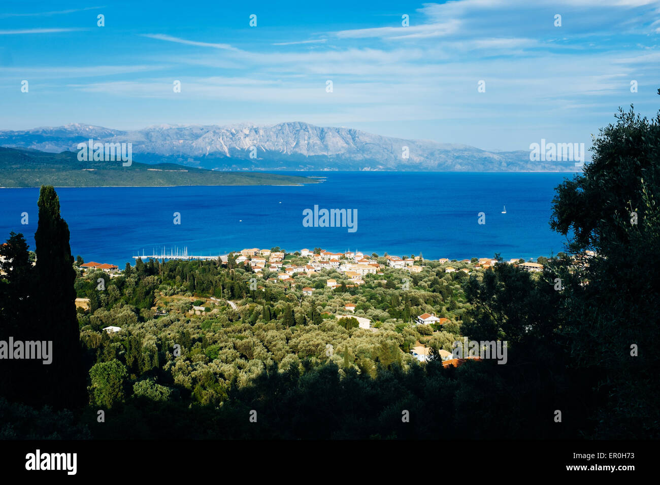 Nikiana town seen from a hill, Lefkada, Greece Stock Photo - Alamy