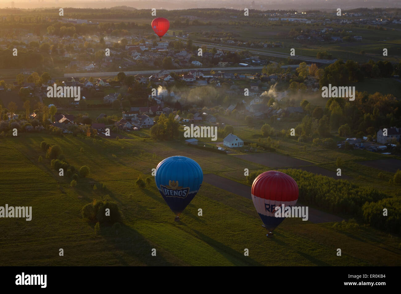 Hot air ballooning over the city of Vilnius, the capital of Lithuania ...