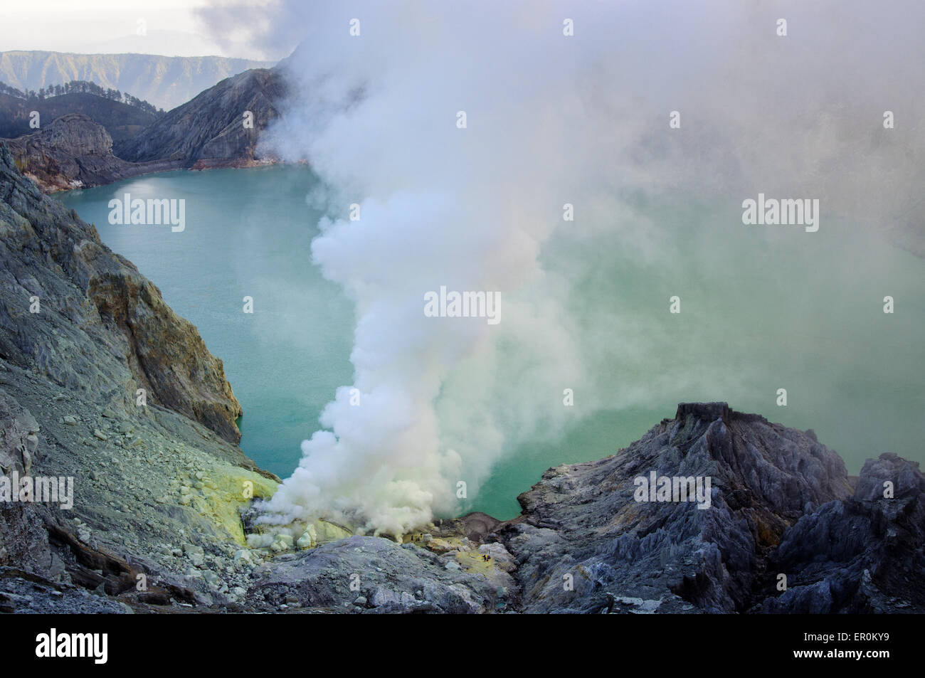 Ijen volcano in East Java in Indonesia. It's famous for sulfur mining ...